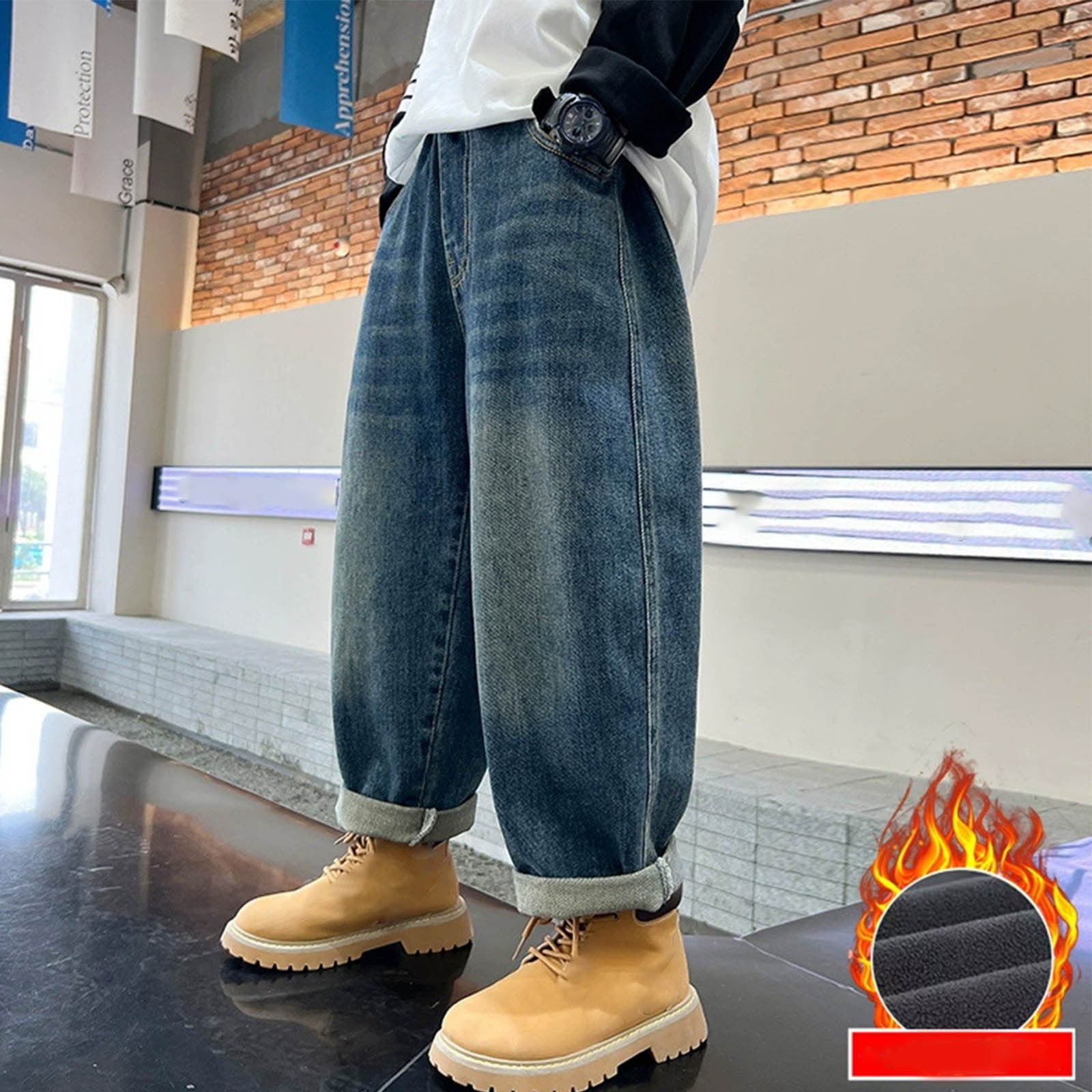 Ovbmpzd Denim Preemie Pants Cropped Tapered Thermal Blue Winter Jeans ...