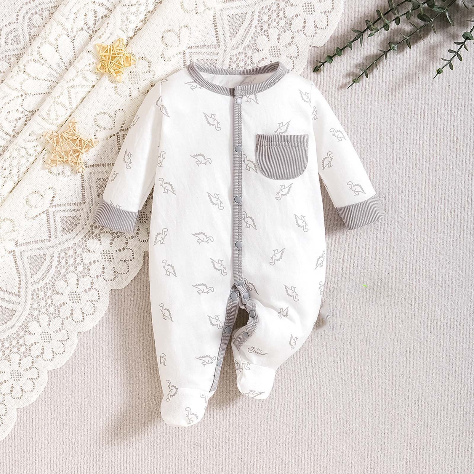 Ovbmpzd Fleece Newborn Pajamas Boy White Winter Print Footed Sleepers ...