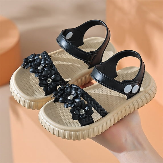 Ovbmpzd Girls Sandals Size 10 Open Toe Flower Platform Summer Black ...