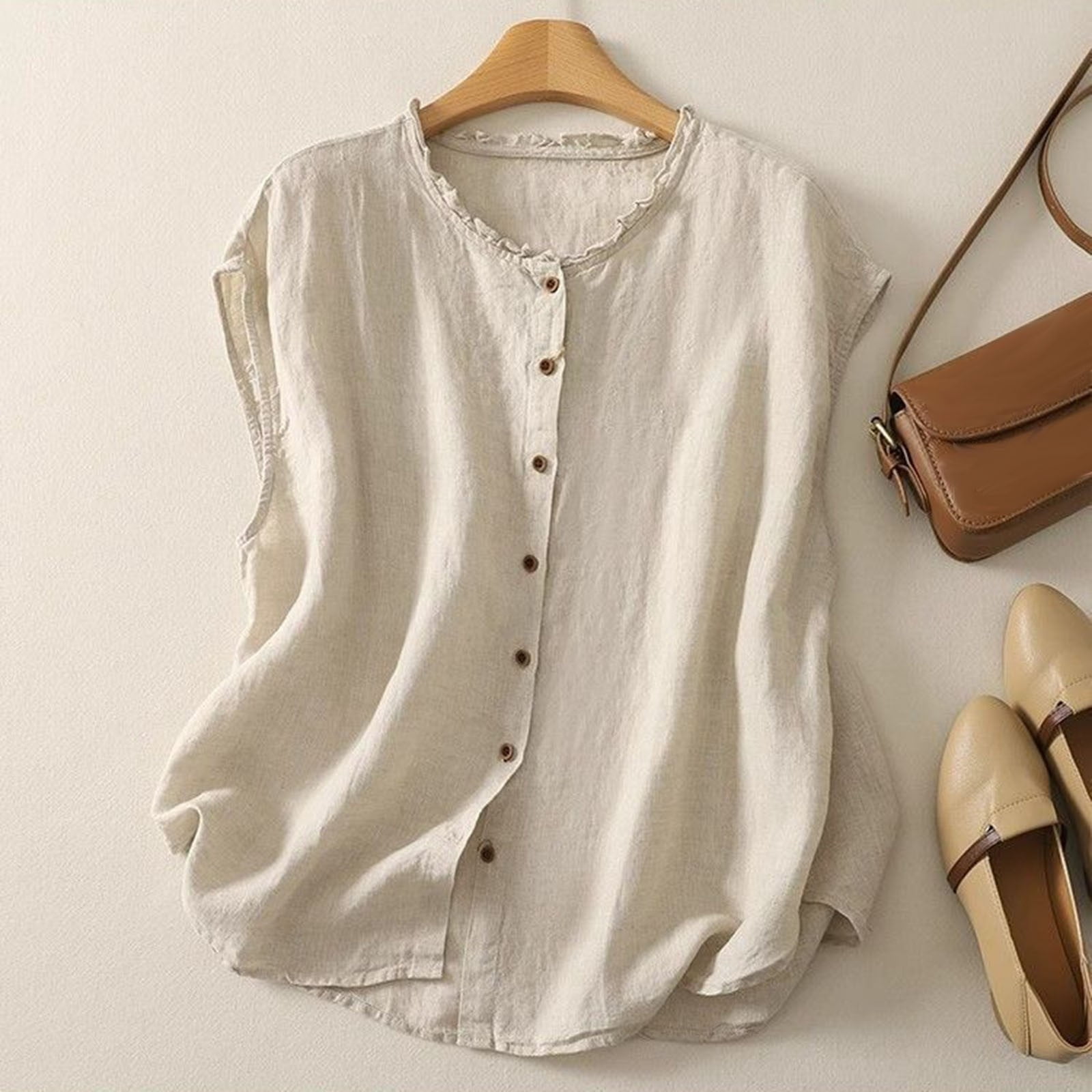 Ovbmpzd Going Out Workout Tops For Women Summer Beige Casual Relaxed ...