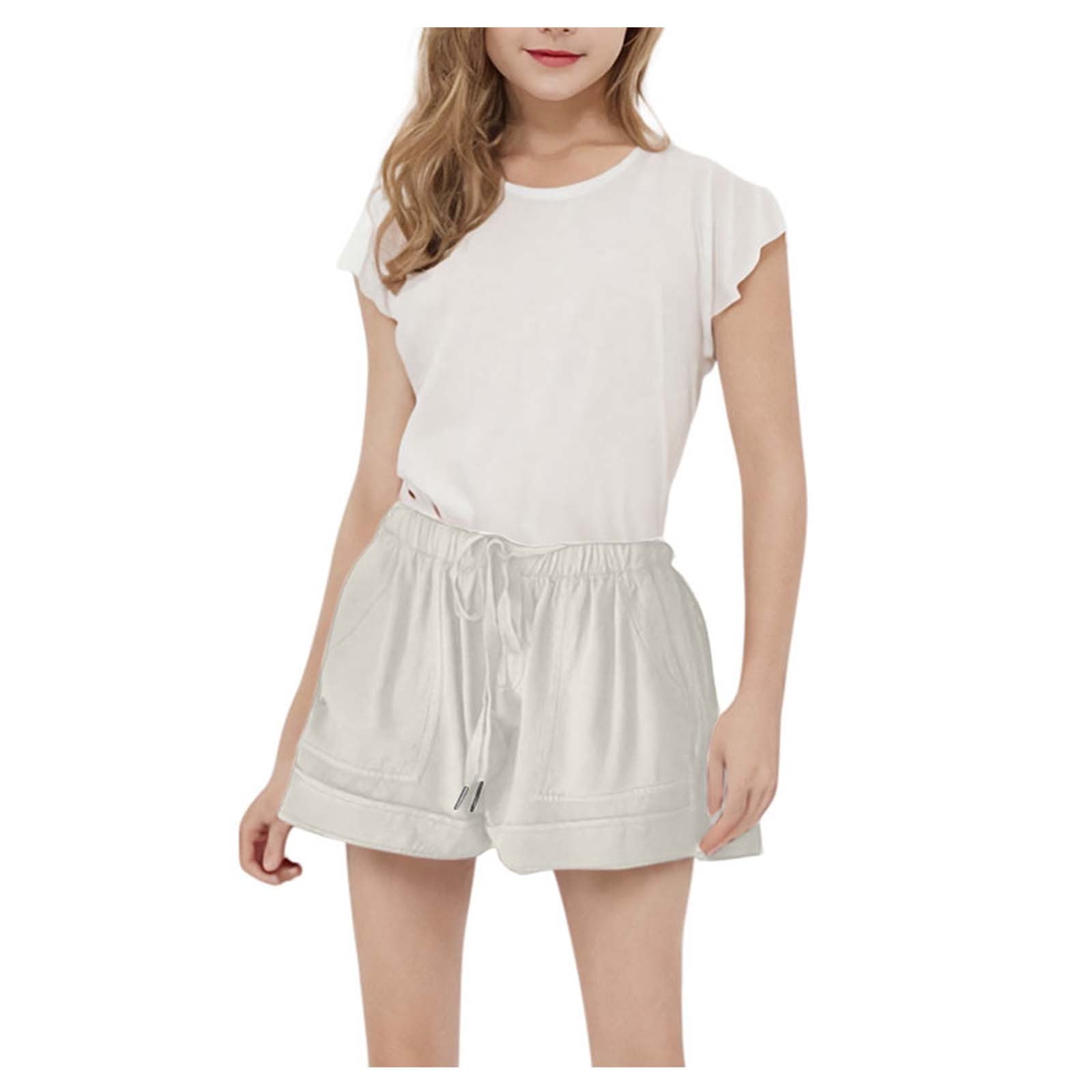 Ovbmpzd High Waisted Baby Boy Shorts White Solid Roll Cuff Drawstring ...