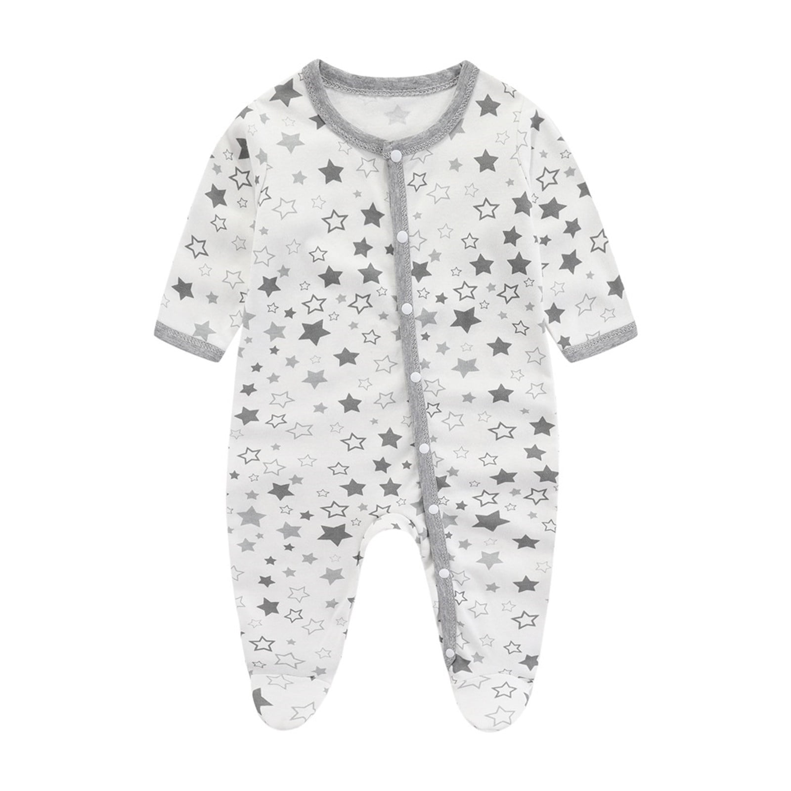 Ovbmpzd Long Sleeve Newborn Pajamas Gray Cotton Star Print Cozy One ...