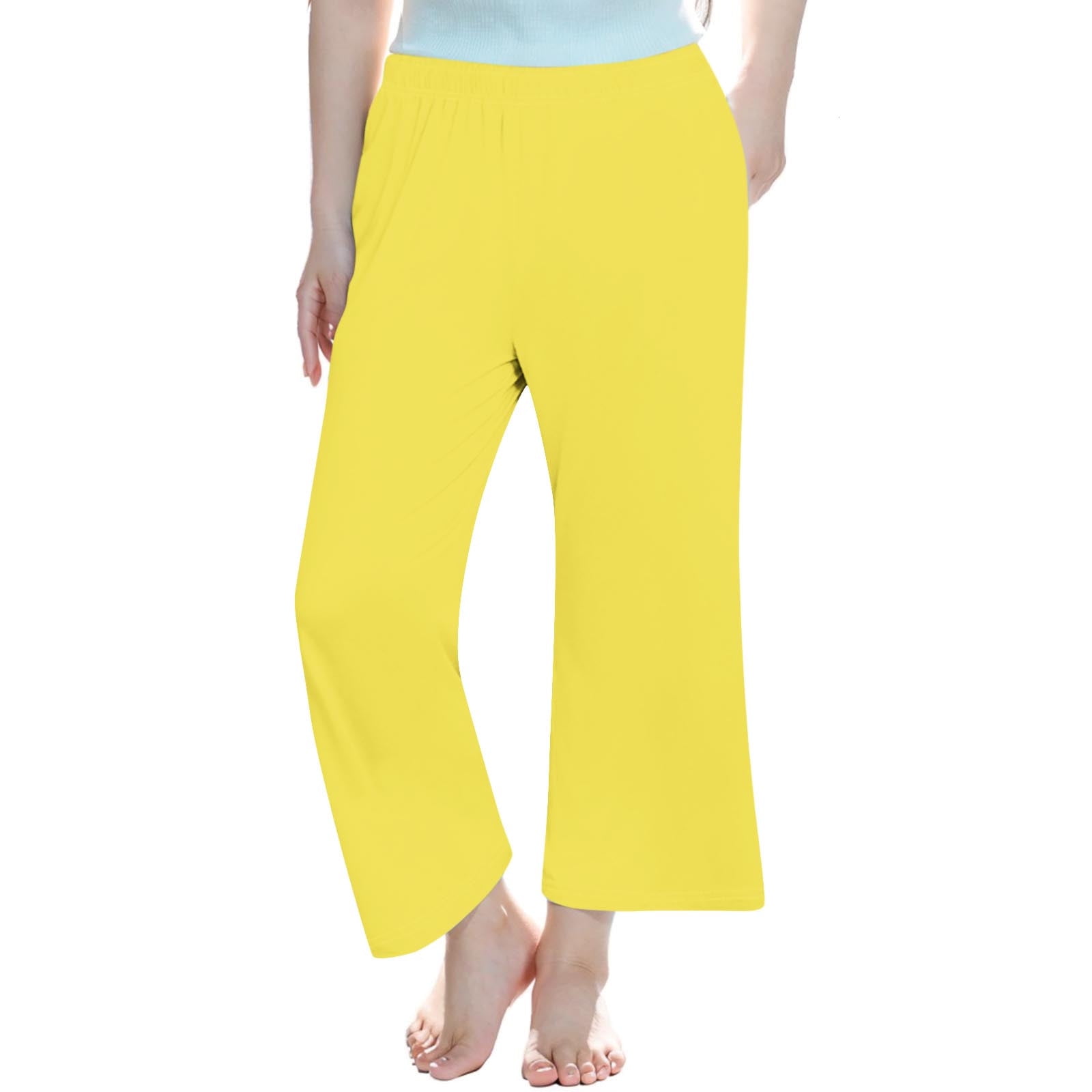 Ovbmpzd Palazzo Kids Pants Elastic Waist Cropped Yellow Yoga Solid Wide ...