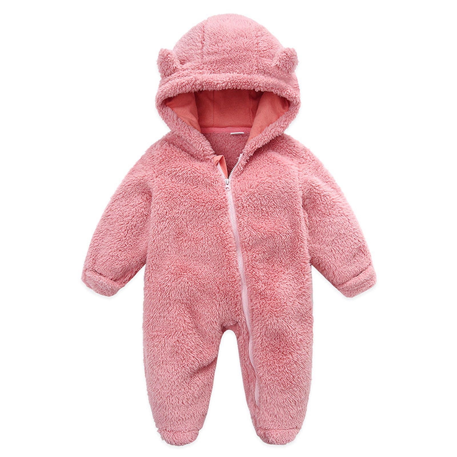 OVBMPZD Pink Baby Onesie, Full Zip Hooded Fleece, Footed Sleeper ...