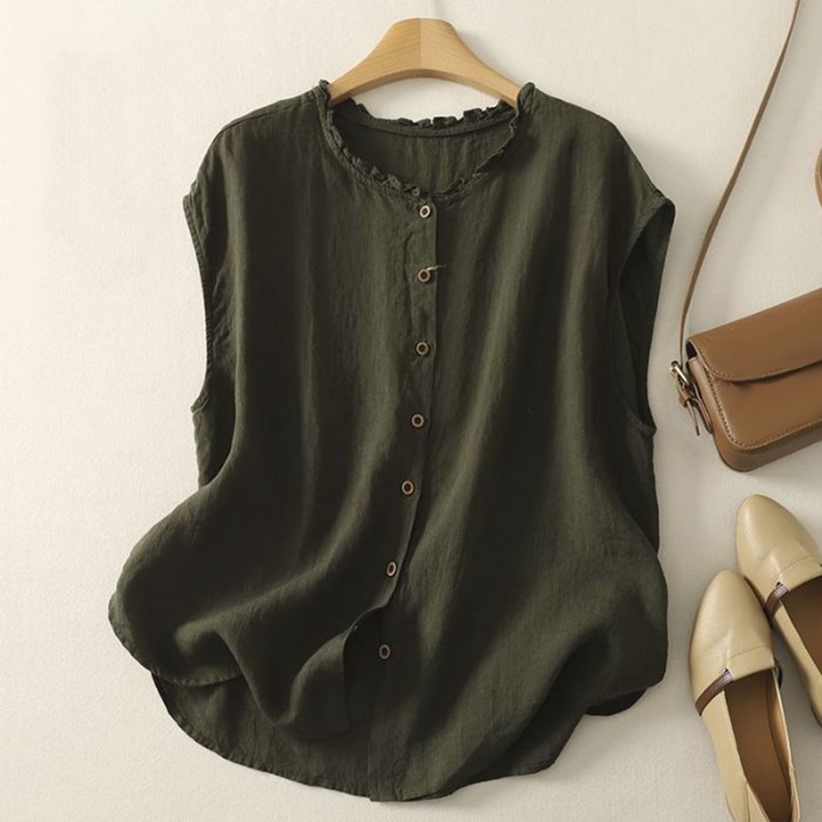 Ovbmpzd Workout Tops For Women Army Green Going Out Summer Relaxed Fit ...