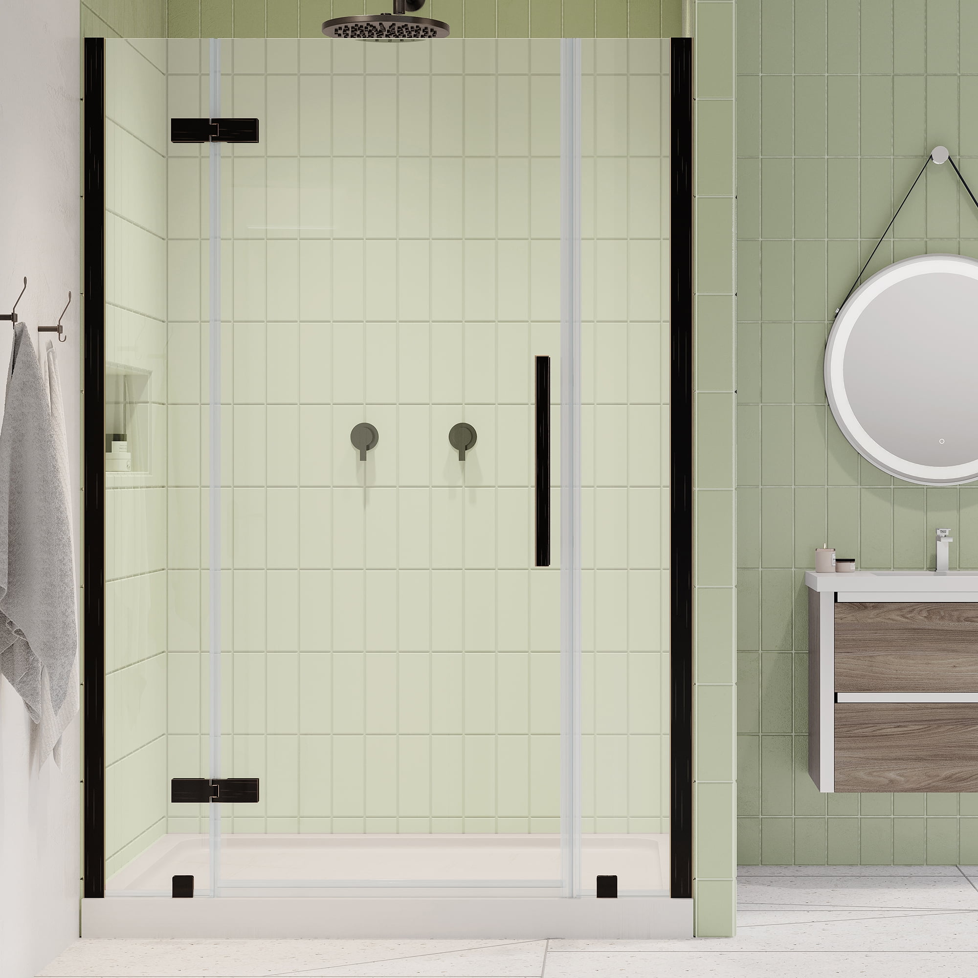 Ove Decors 48 in. L x 34 in. W x 72 in. H Alcove Shower Kit with Pivot ...
