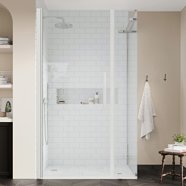 DreamLine French Corner 36 in. D x 36 in. W x 74 3/4 in. H Sliding Shower Enclosure in Satin ...
