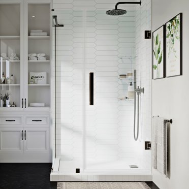Sunny Shower Neo-Angle Pivot Frameless Corner Shower Door in Chrome ...