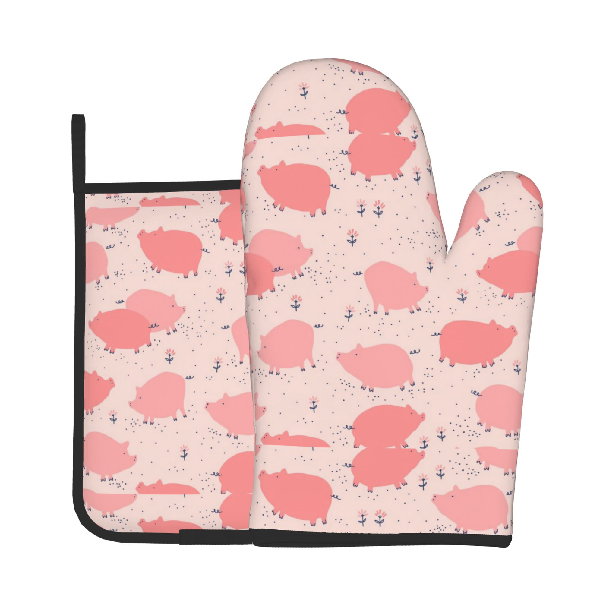 Oven Gloves Hot Pads For Kitchen Decor Pink Cute Lazy Pig Heat ...