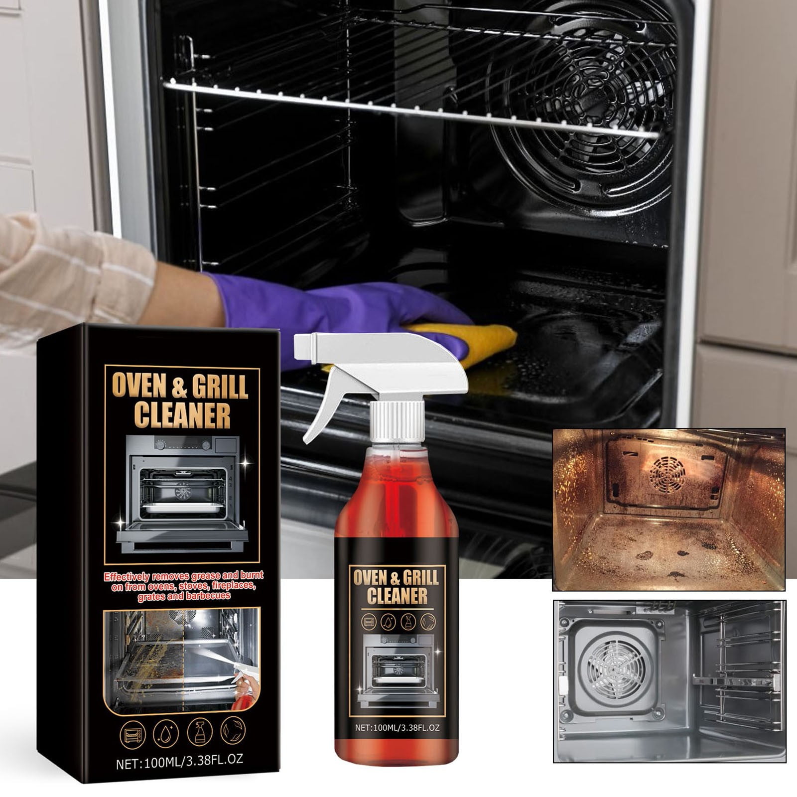 Oven and Grill Cleaner 100ml, Burnt Residue and Grease Remover for ...