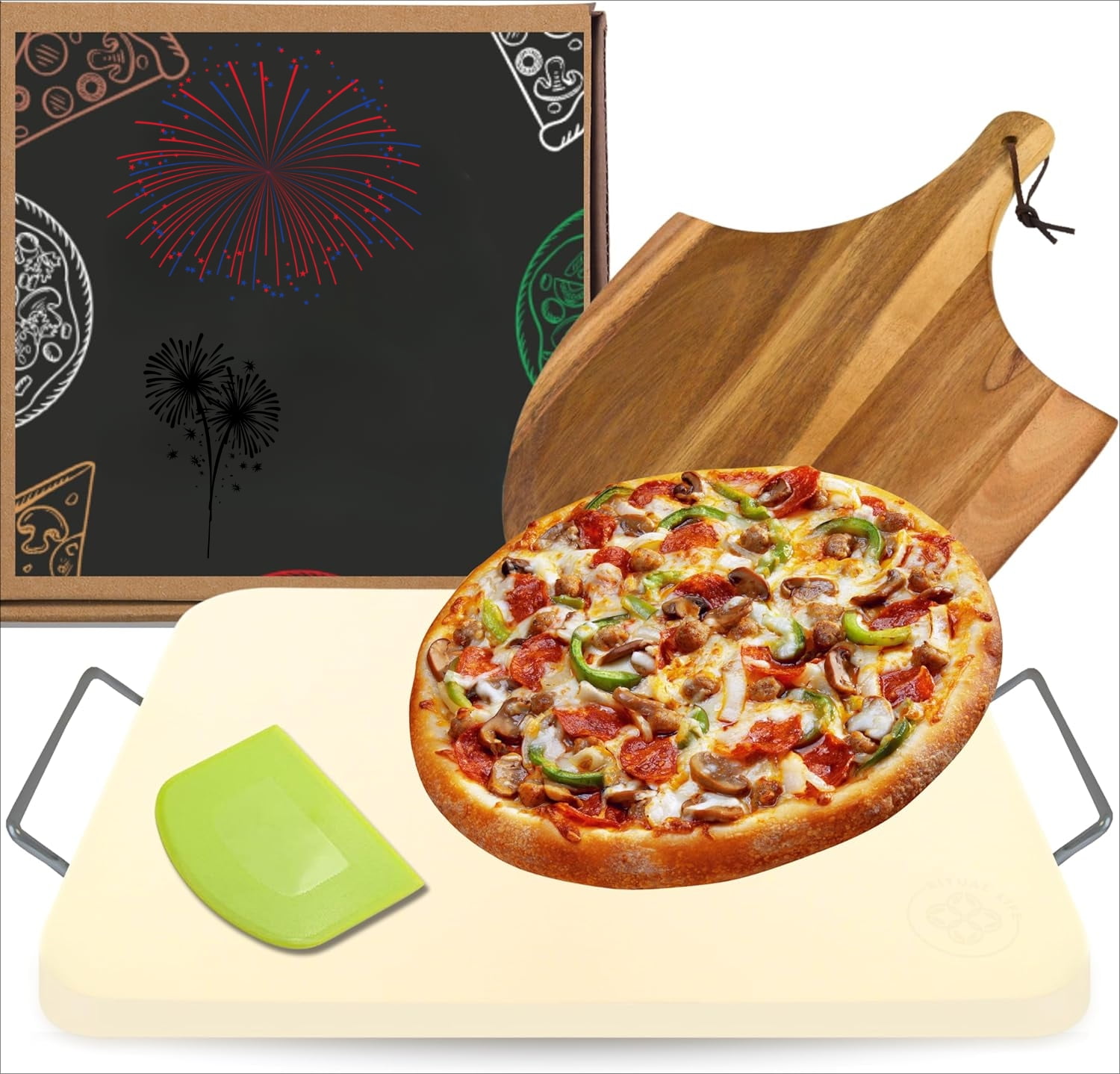 Oven and Grill Pizza Stone Set - Pizza Making Accessories Set -15 inch ...