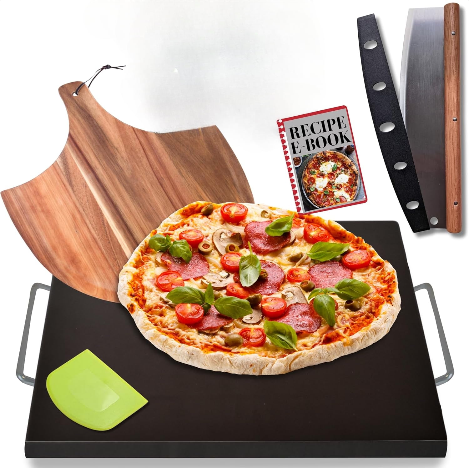 Oven and Grill Pizza Stone Set - Pizza Making Accessories Set -15 inch ...