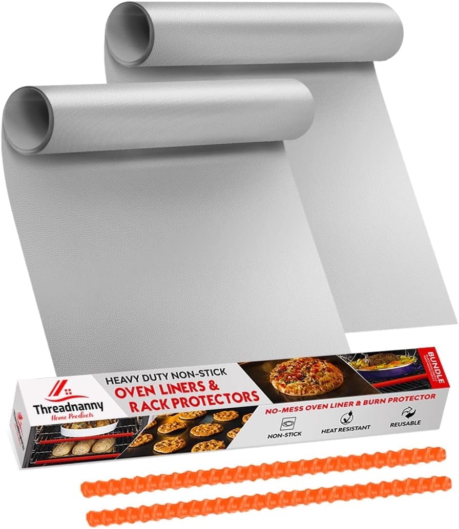 Oven Liners for Bottom of Oven Silver (2-pack) Bundled with Rack Shield ...