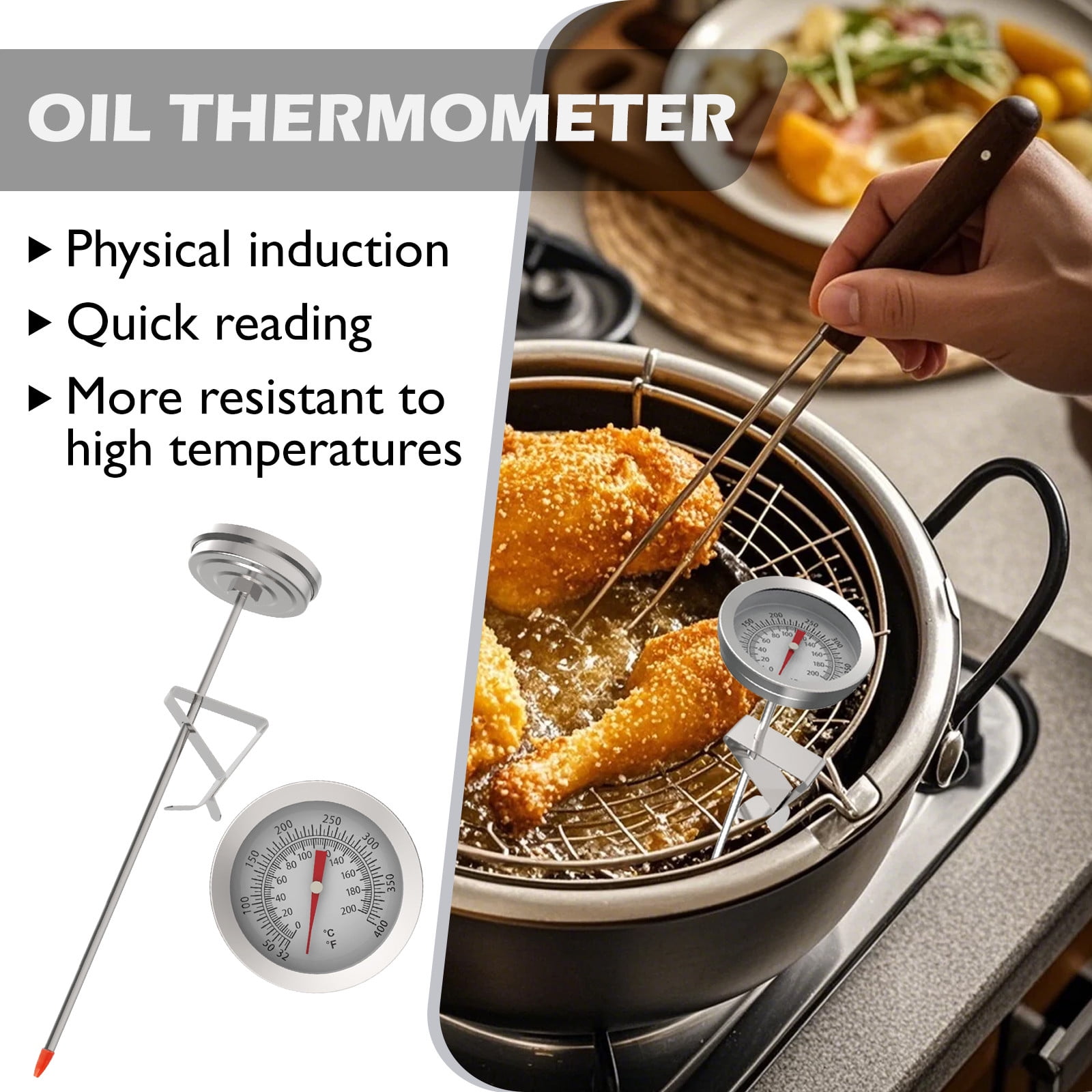 Oven and Meat Probe Thermometer, Stainless Steel Kitchen Food Probe ...