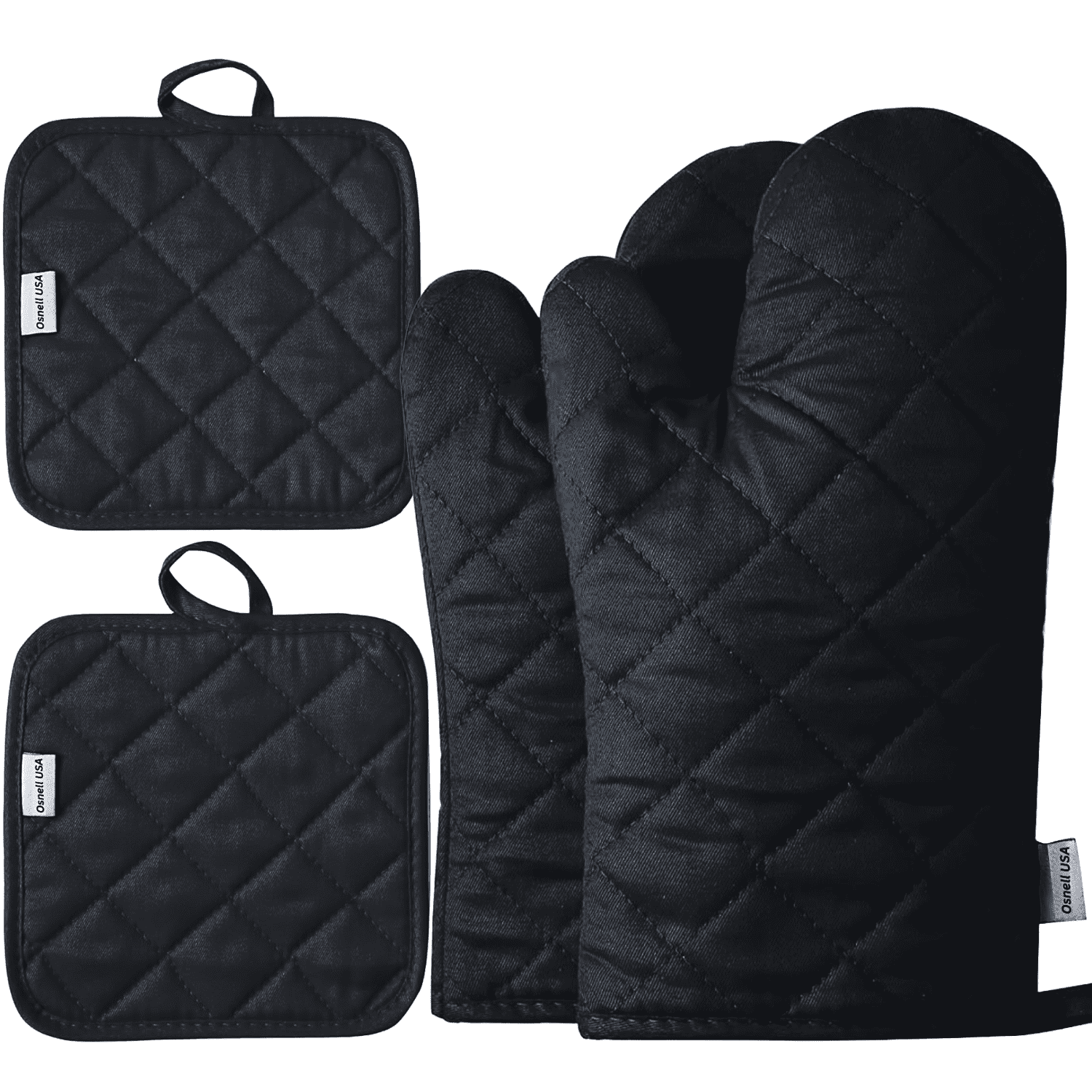 Oven Mitts For Kitchen - Oven Gloves & Pot holders - Black - Set of 4 ...
