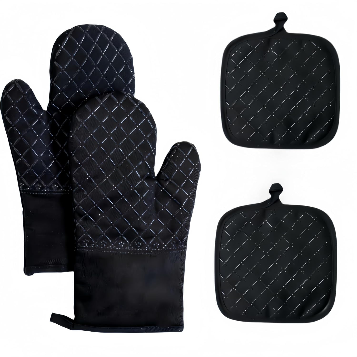 Oven Mitts and Pan Racks 4-Piece Set, Extended Kitchen Oven Mitts and ...