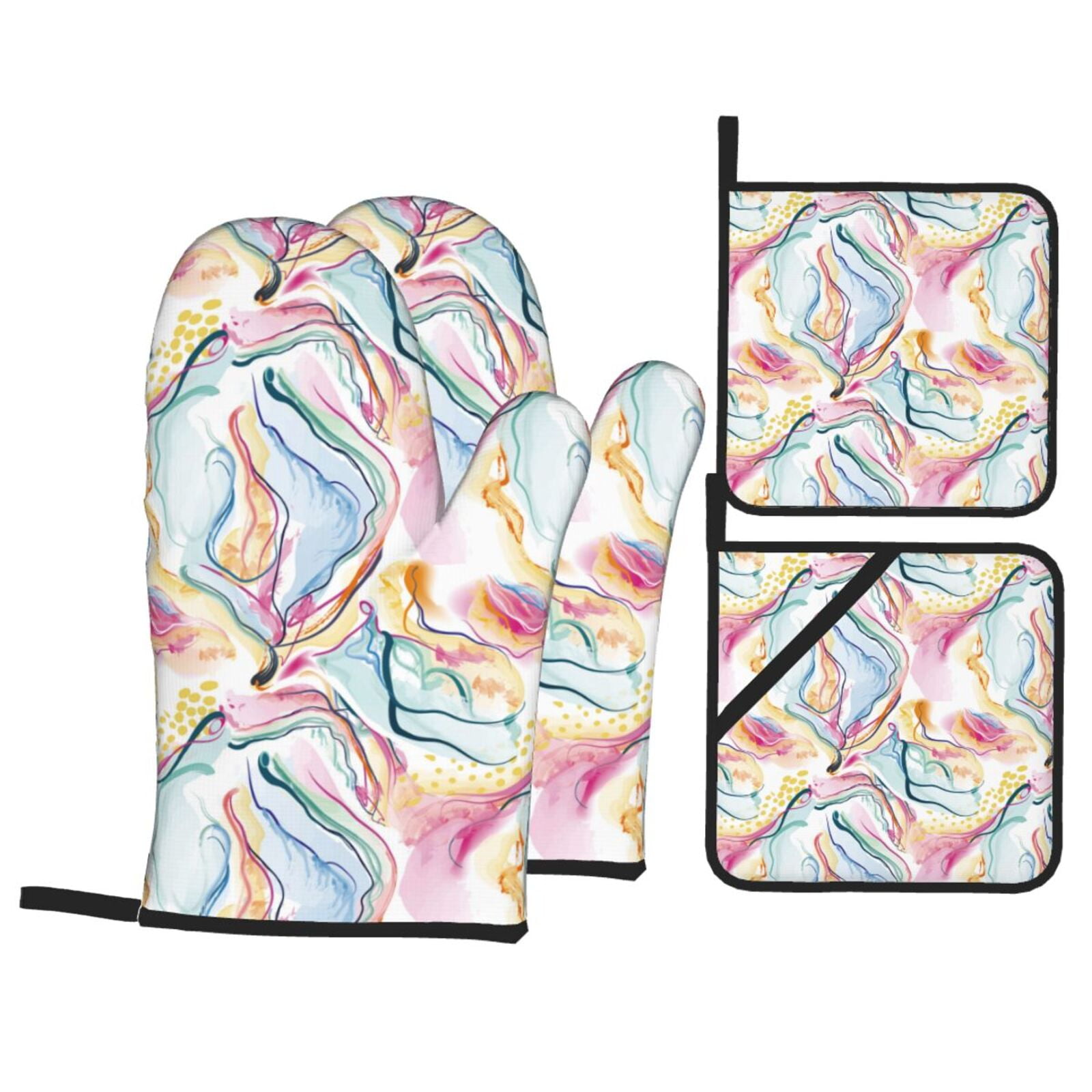 Oven Mitts and Pot Holders 4 Piece, Abstract marble texture High Heat ...