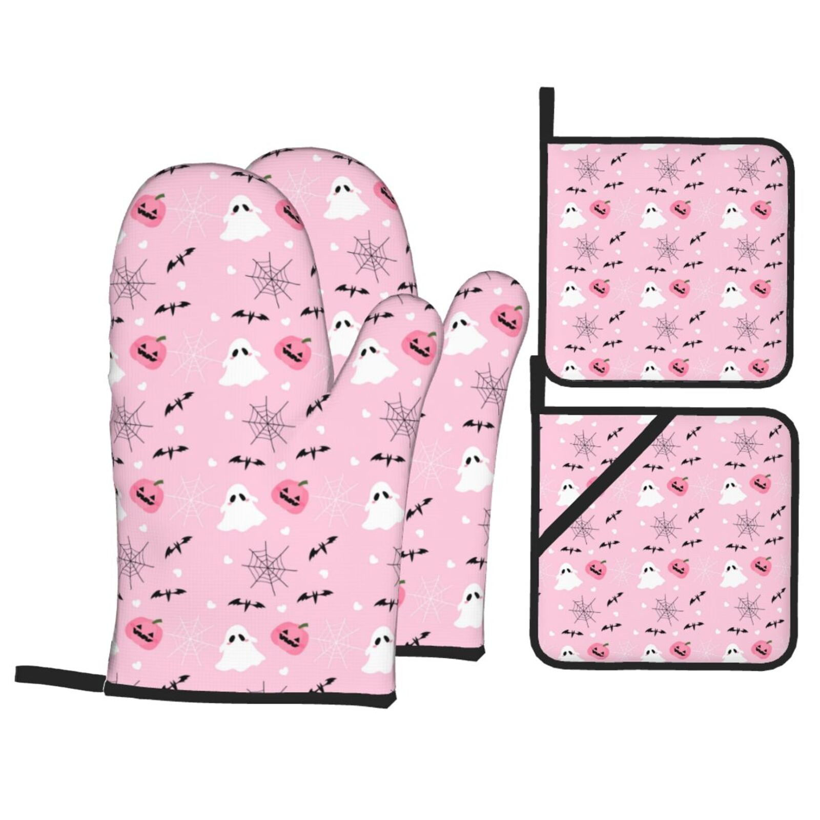 Oven Mitts and Pot Holders 4 Piece, Bat And Pumpkin Heat Slip Resistant ...