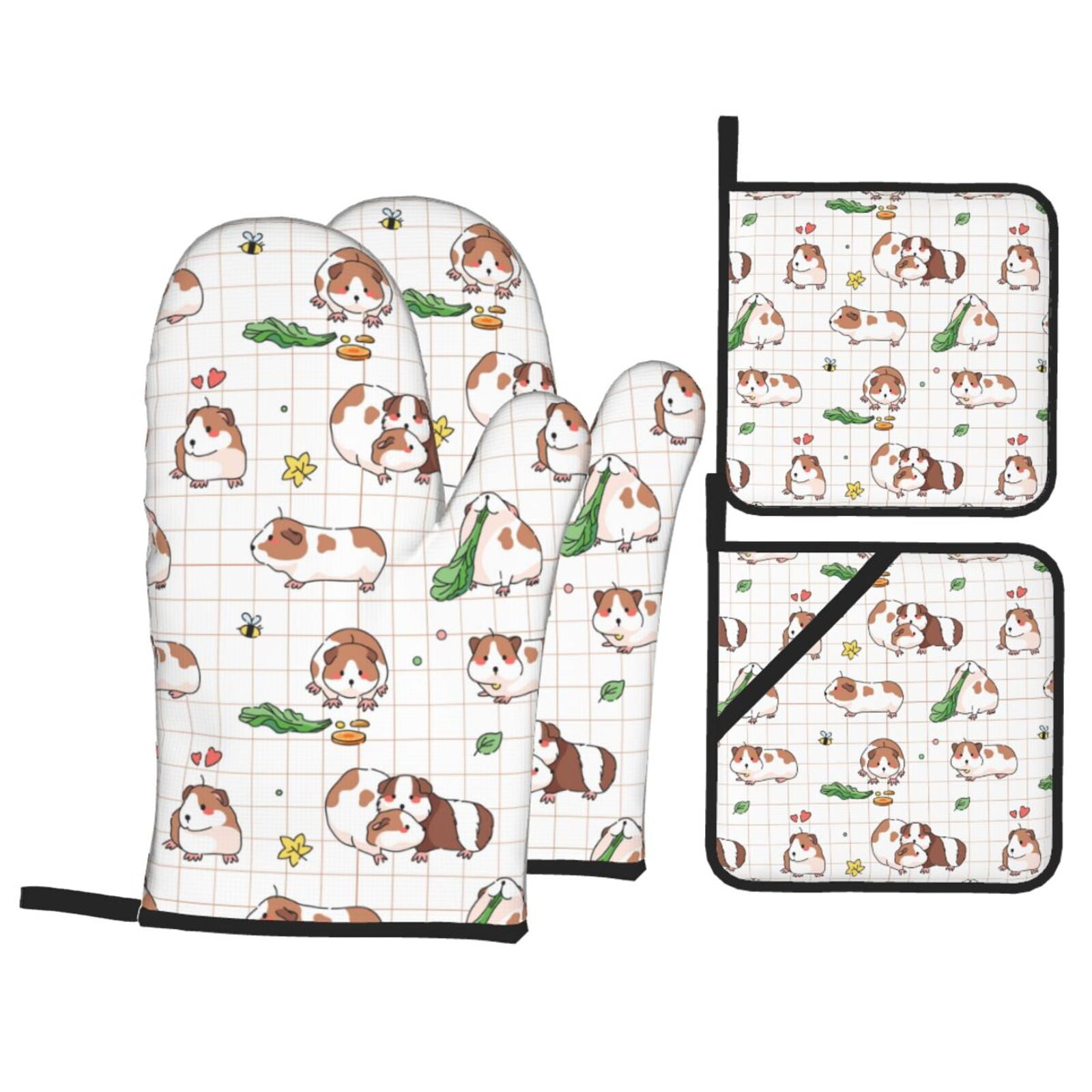 Oven Mitts and Pot Holders 4 Piece, Cartoon Cute Hamster Greens High ...
