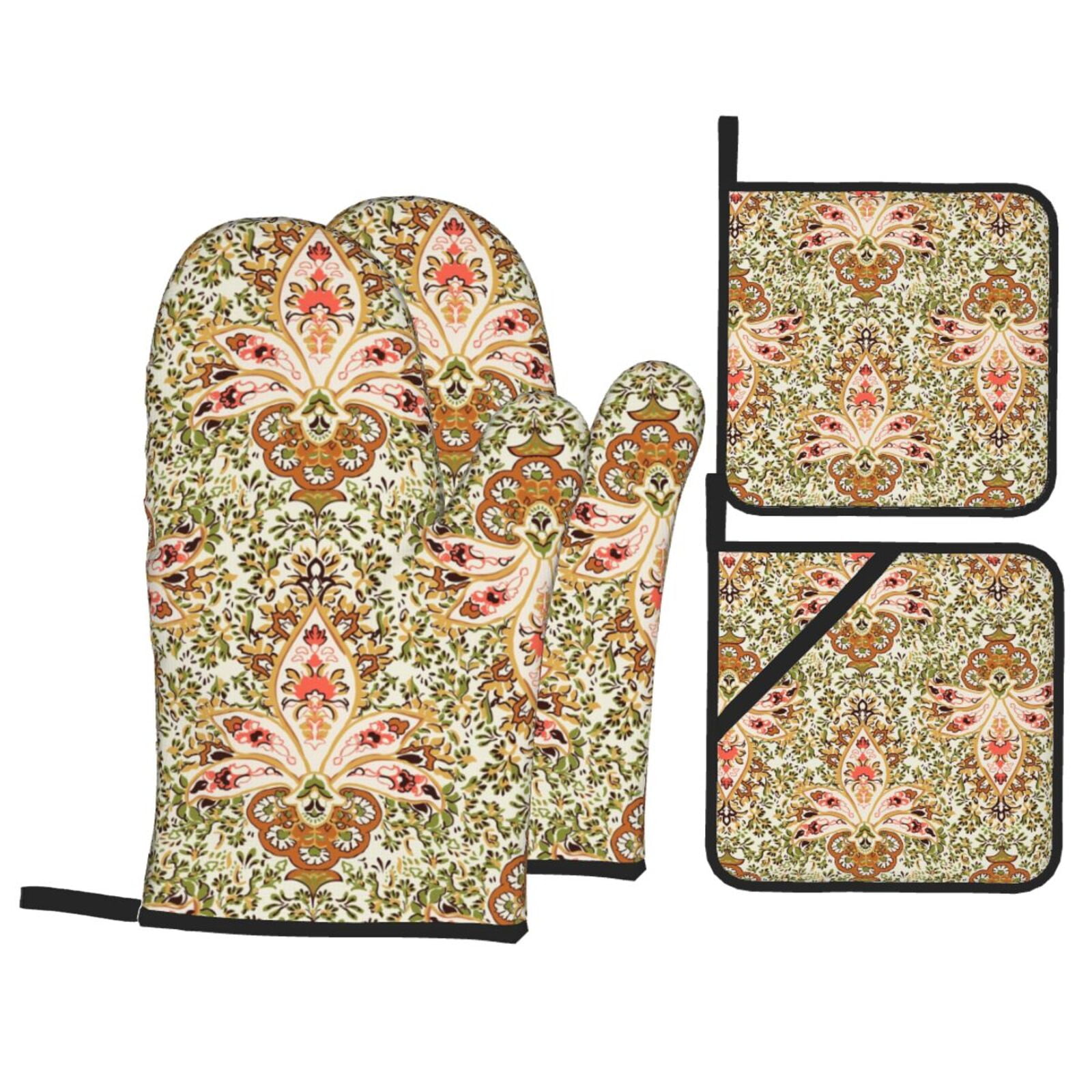 Oven Mitts and Pot Holders 4 Piece, Colorful Paisley High Heat Slip ...