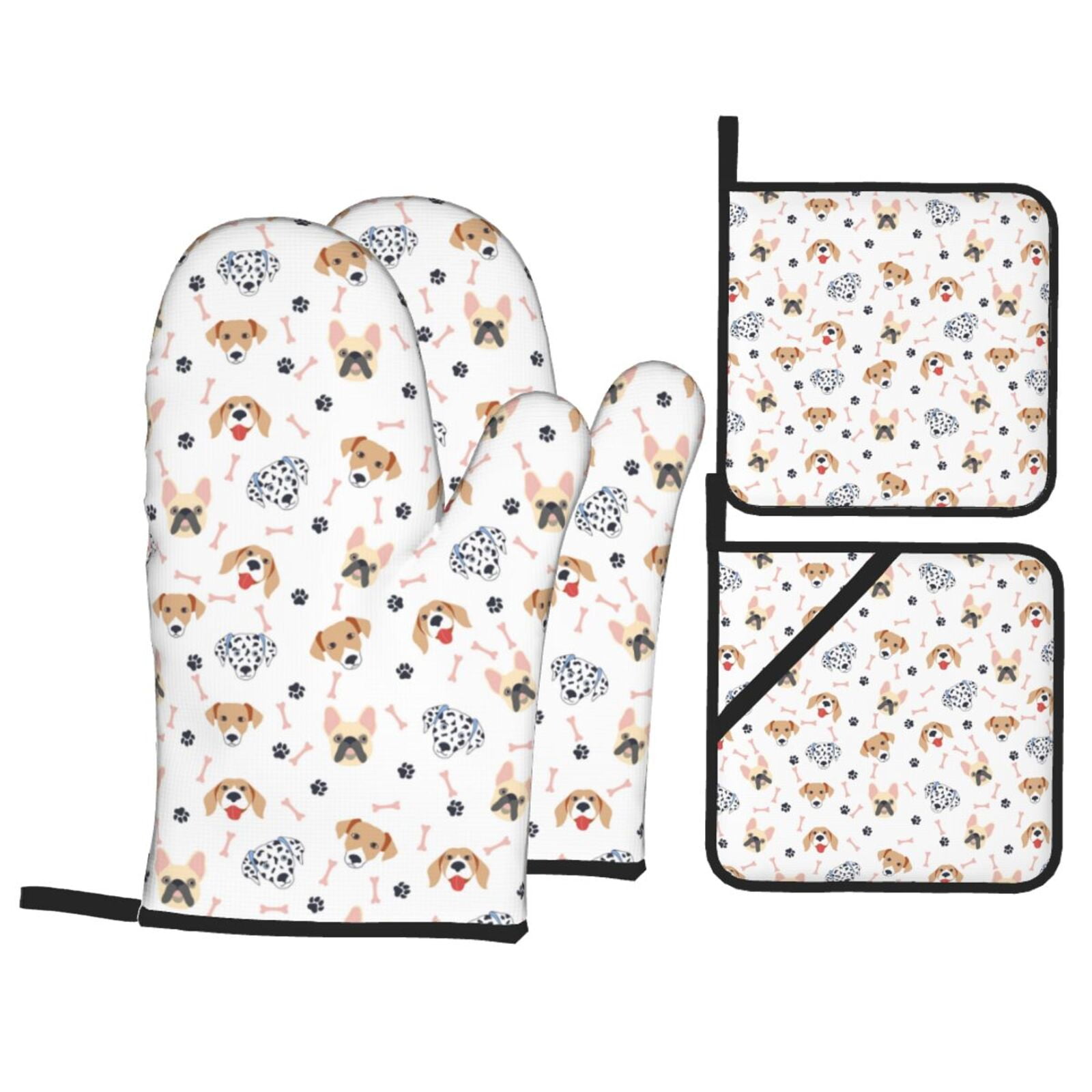 Oven Mitts and Pot Holders 4 Piece, Cute Cartoon Dogs High Heat Slip ...