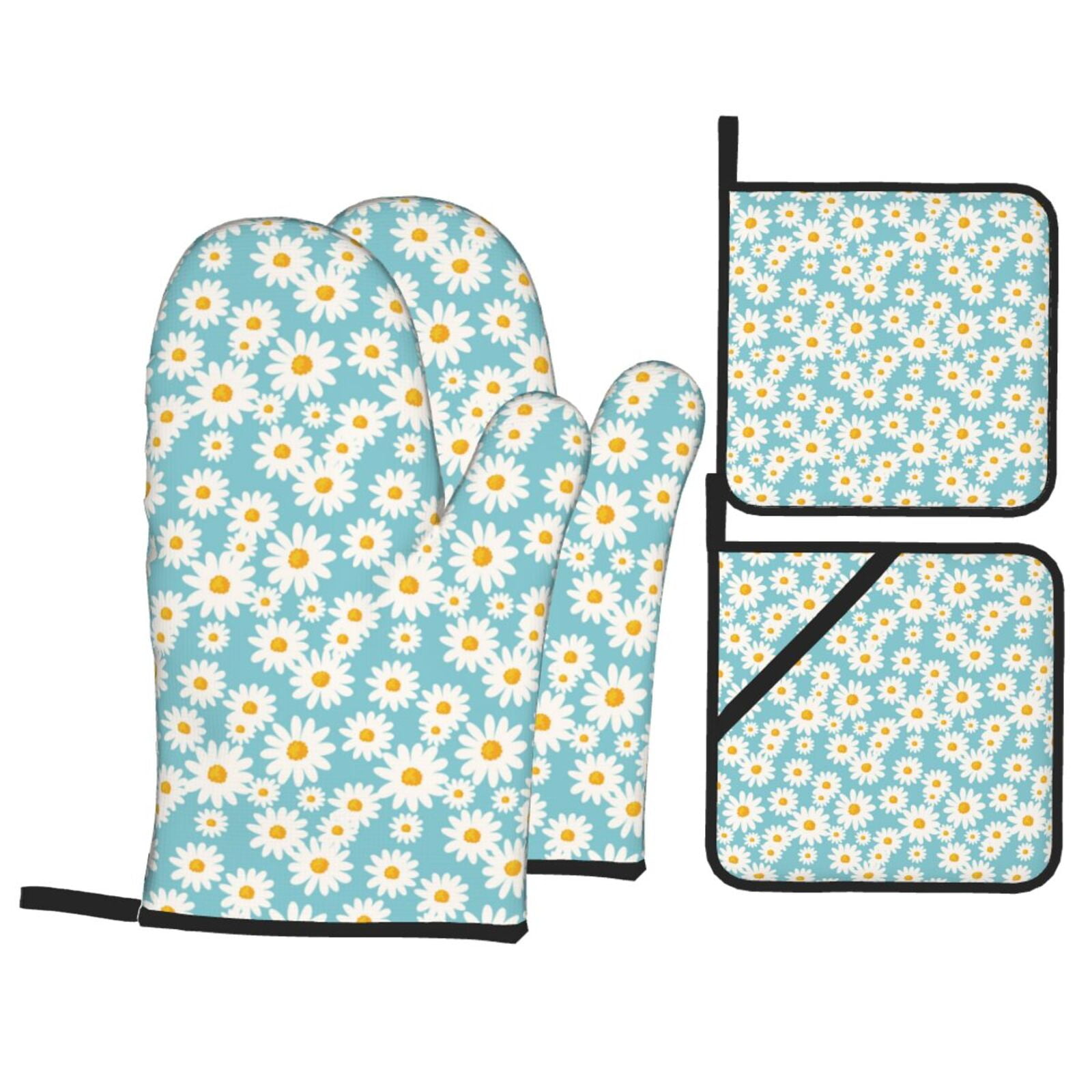 Oven Mitts and Pot Holders 4 Piece, Daisy floral A High Heat Slip ...