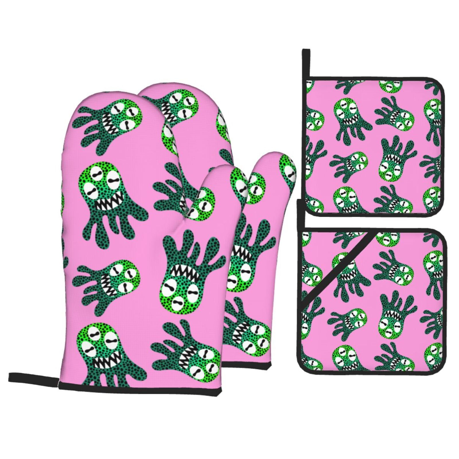 Oven Mitts and Pot Holders 4 Piece, Funny cartoon red High Heat Slip ...