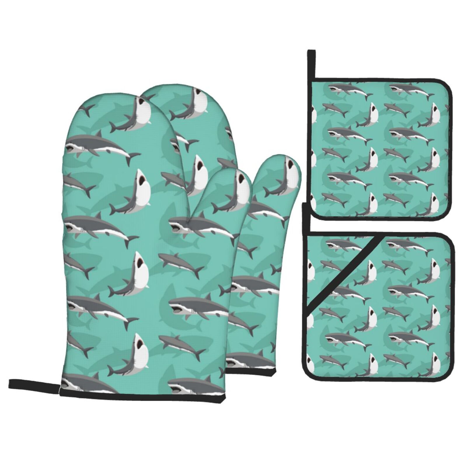 Oven Mitts and Pot Holders 4 Piece, Great White Shark High Heat Slip ...