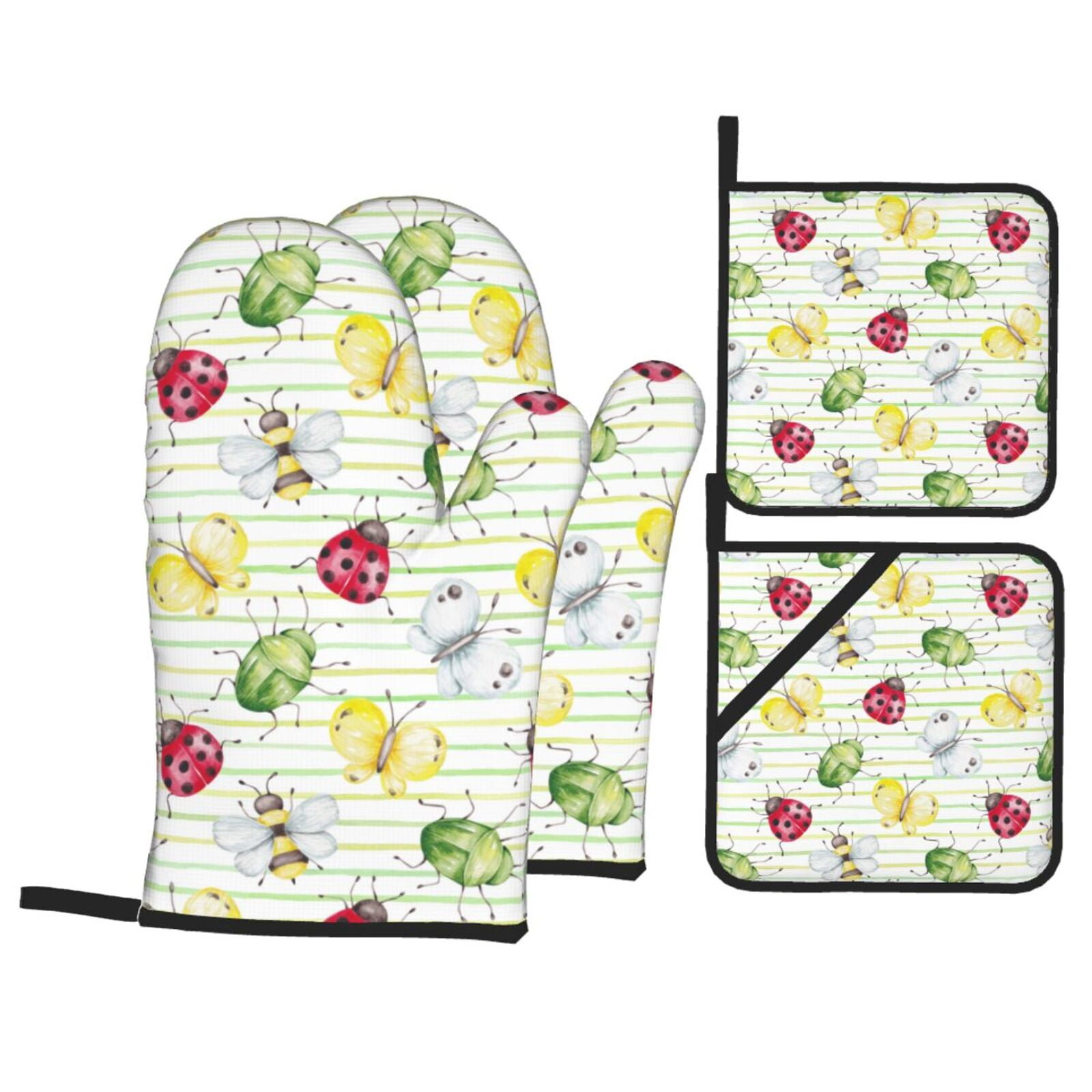 Oven Mitts and Pot Holders 4 Piece, Insects High Heat Slip Resistant ...