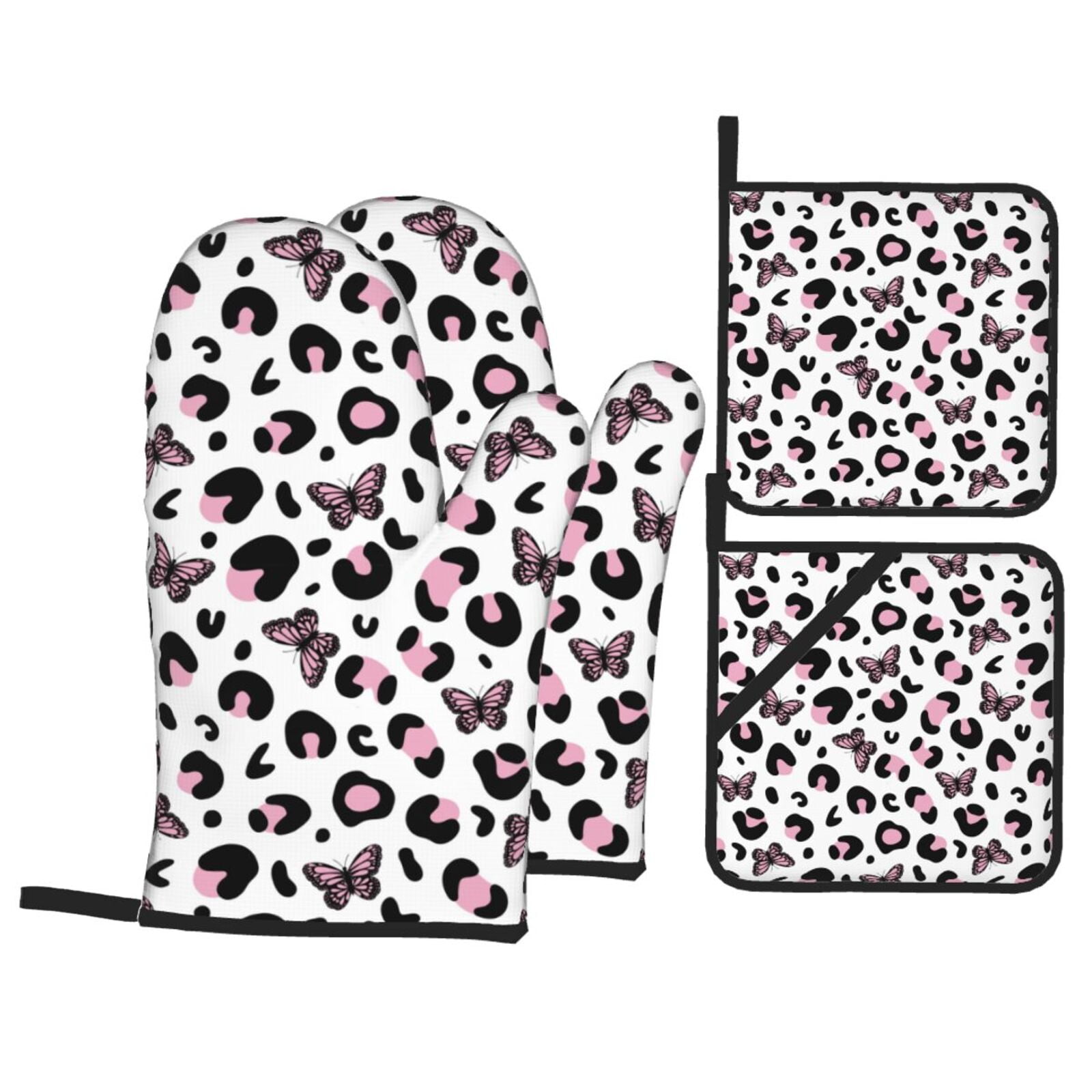 Oven Mitts and Pot Holders 4 Piece, Leopard print butterfly High Heat ...