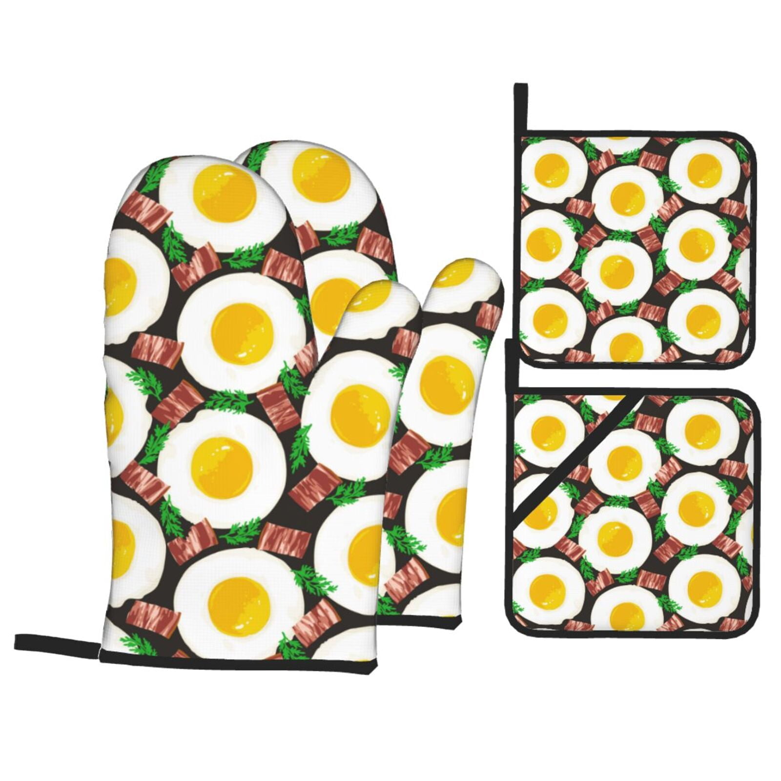 Oven Mitts and Pot Holders 4 Piece, Poached Eggs Bacon Rosemary High ...