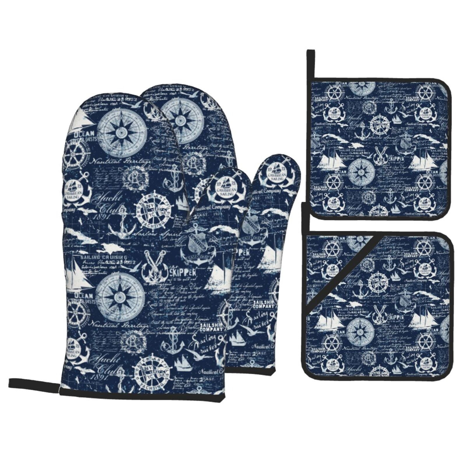 Oven Mitts and Pot Holders 4 Piece, Sailing Cruises Nautical Heat Slip ...