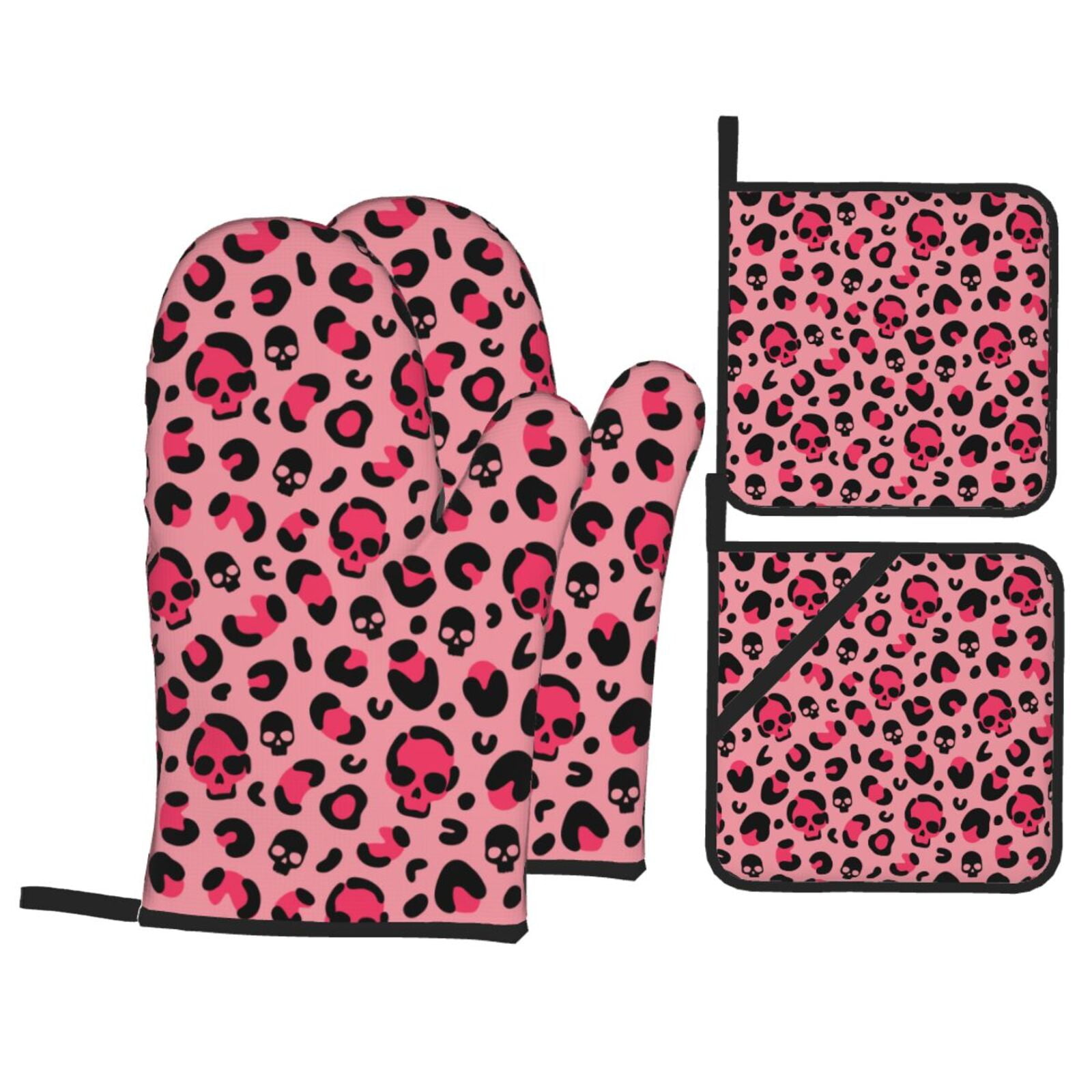 Oven Mitts and Pot Holders 4 Piece, Skull leopard print pink cute High ...
