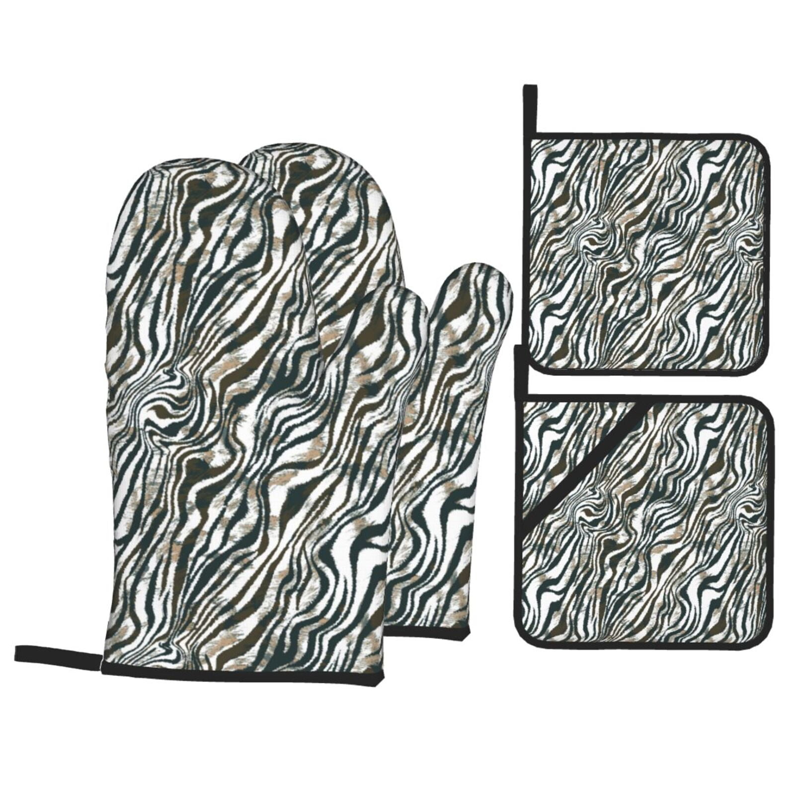 Oven Mitts and Pot Holders 4 Piece, Zebra print black white High Heat ...