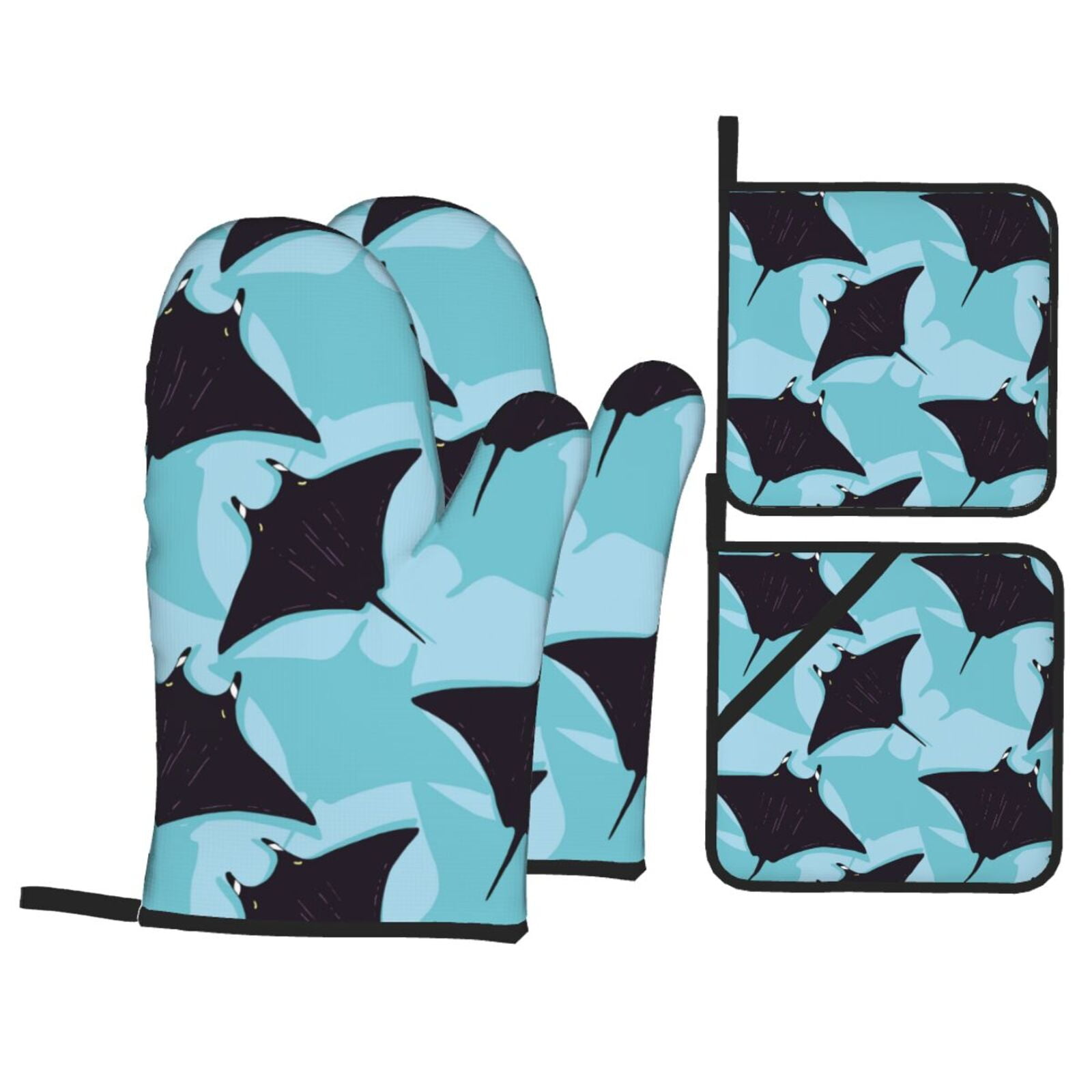 Oven Mitts and Pot Holders 4 Piece, cool stingray Mint green High Heat ...