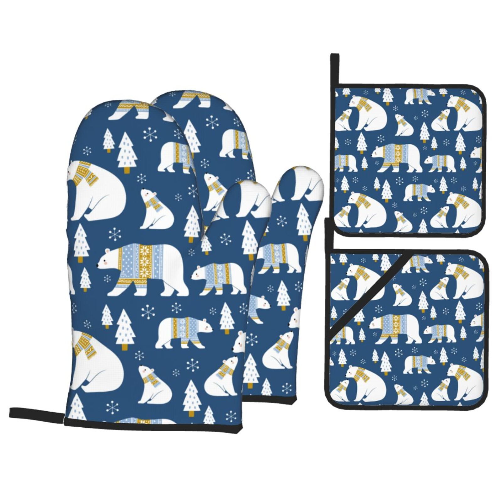 Oven Mitts and Pot Holders 4 Piece, cute winter bear High Heat Slip ...