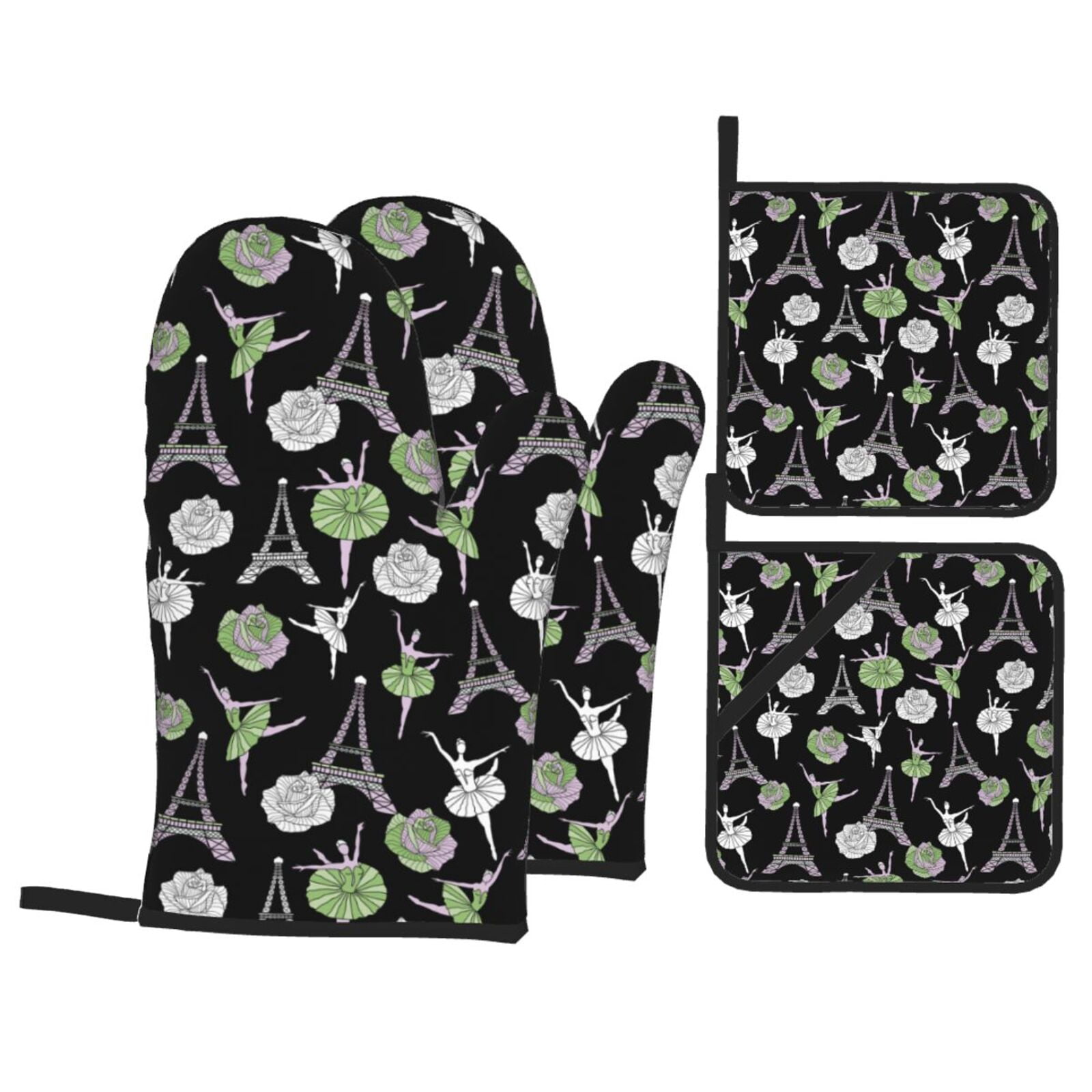 Oven Mitts and Pot Holders 4 Piece, flower Tower ballet Heat Slip ...