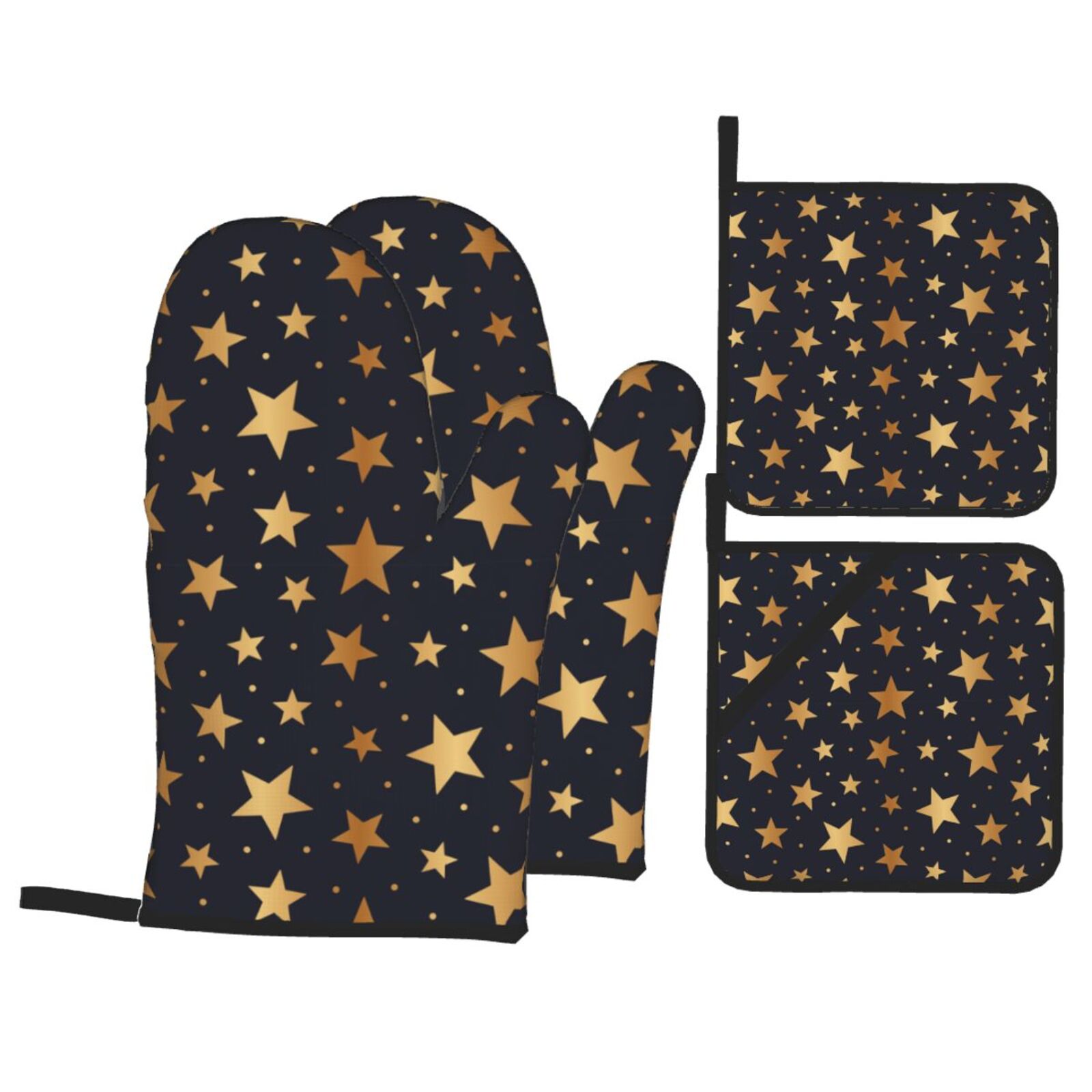 Oven Mitts and Pot Holders 4 Piece, gold glitter star High Heat Slip ...