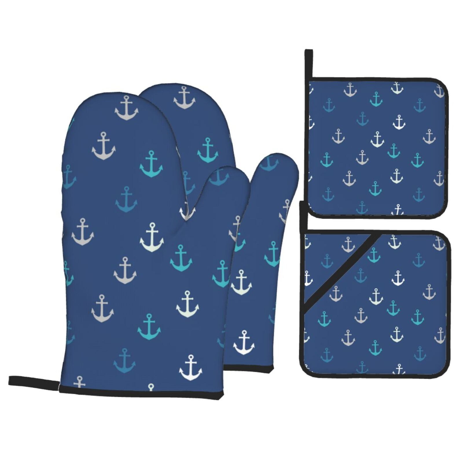Oven Mitts And Pot Holders 4 Piece Ship Anchor Navyblue Cool High Heat