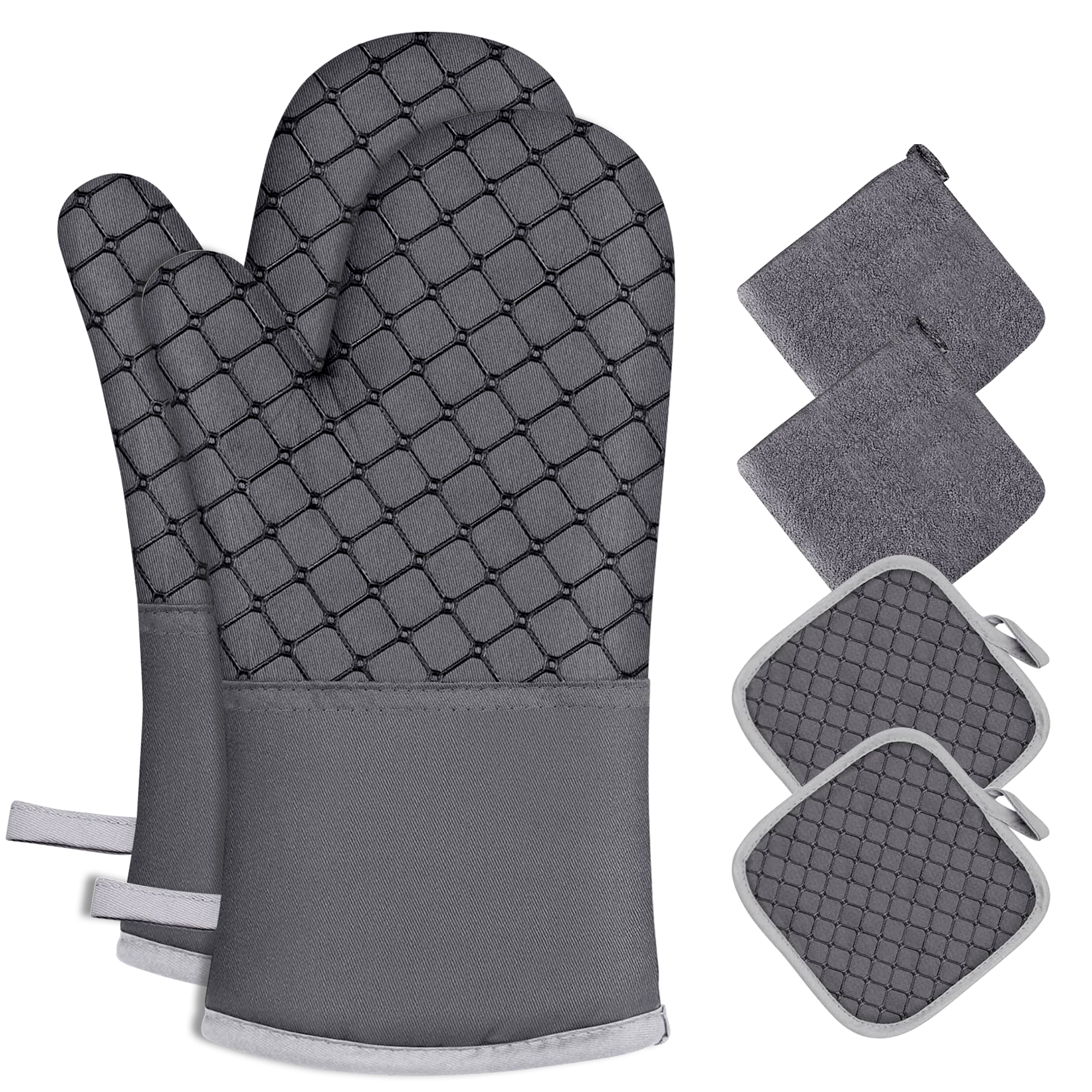 Fabstyles Solo Oven Mitt and Potholder Set of 4, 100% Cotton 2 Piece ...