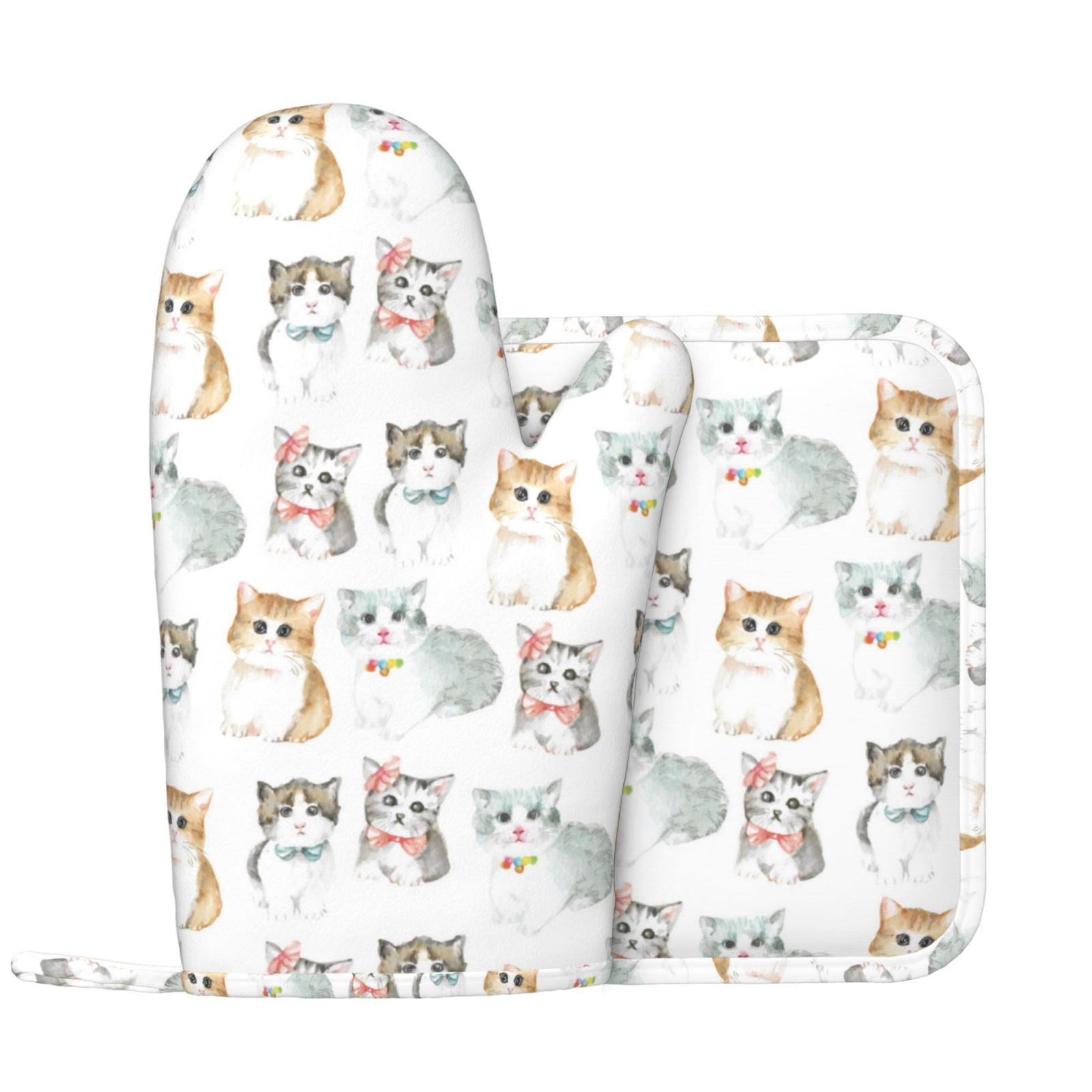 Oven Mitts and Pot Holders Set, Classic Painted Cute Cartoon Cat Heat ...