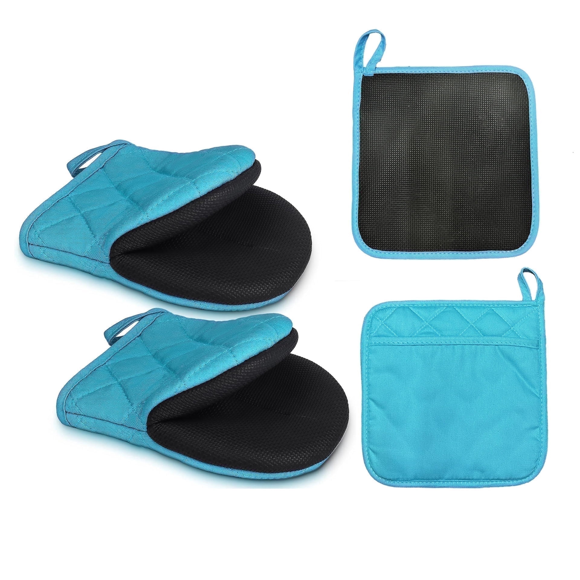 HEETLY Short Oven Mitts and Pot Holders Set,4-Piece,500°F Heat ...