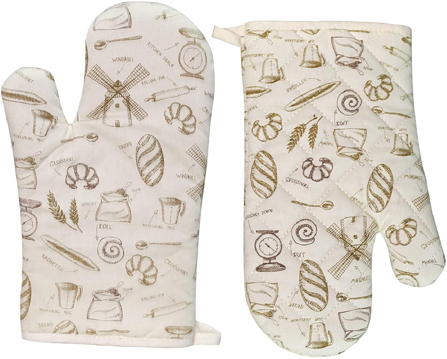 Oven Mitts Quilted Cotton 2 Pack Heat Resistant Ov Gloves for Kitchen ...