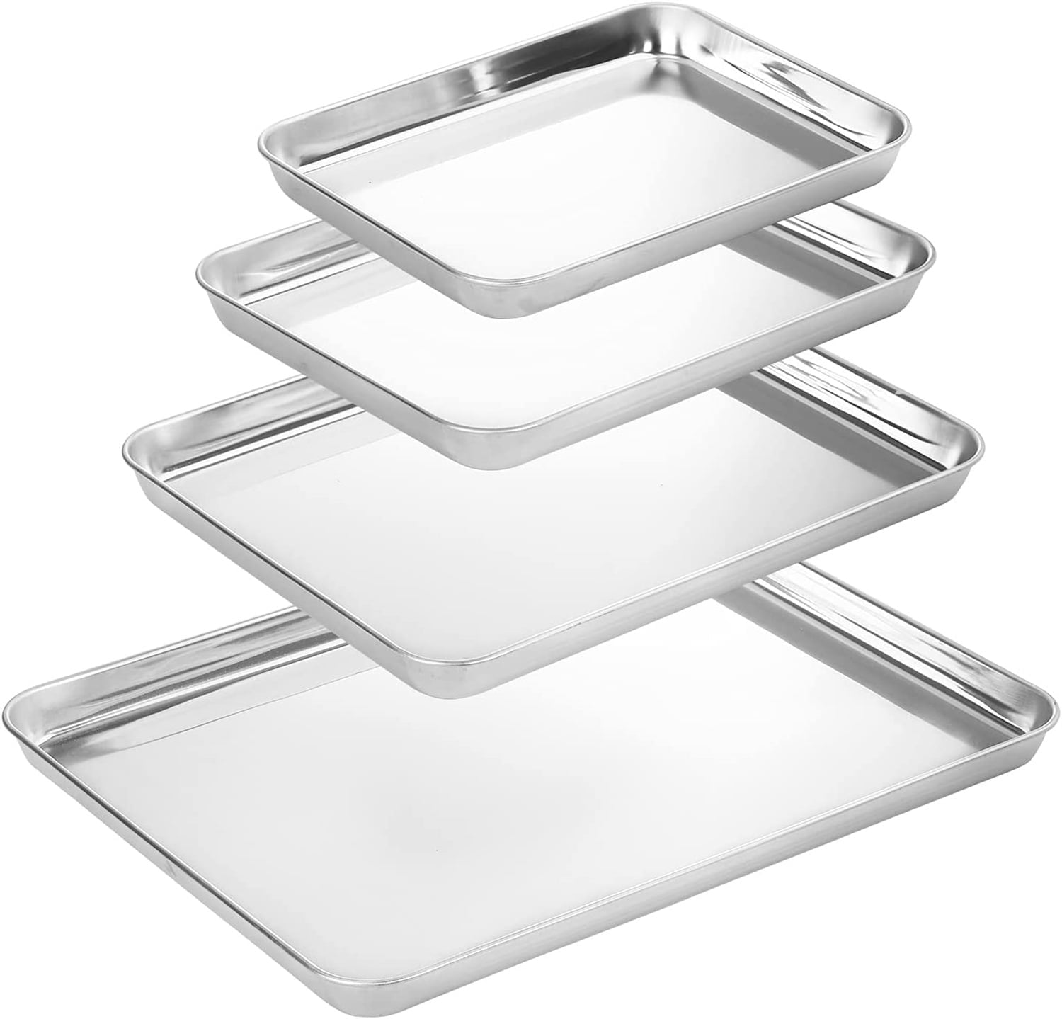 Oven Tray Set of 4,Casewin Stainless Steel Baking Trays Rectangle ...
