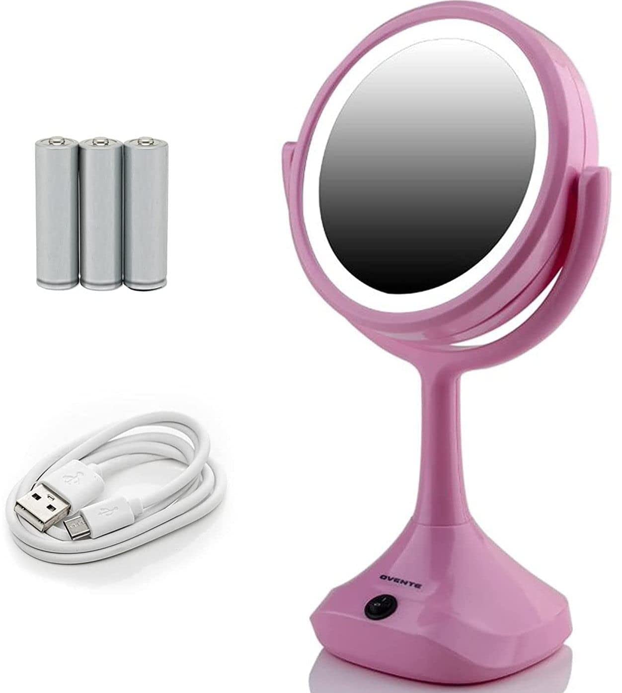 Ovente 6" Lighted Tabletop Makeup Mirror, 1X & 5X Magnifier, Adjustable ...