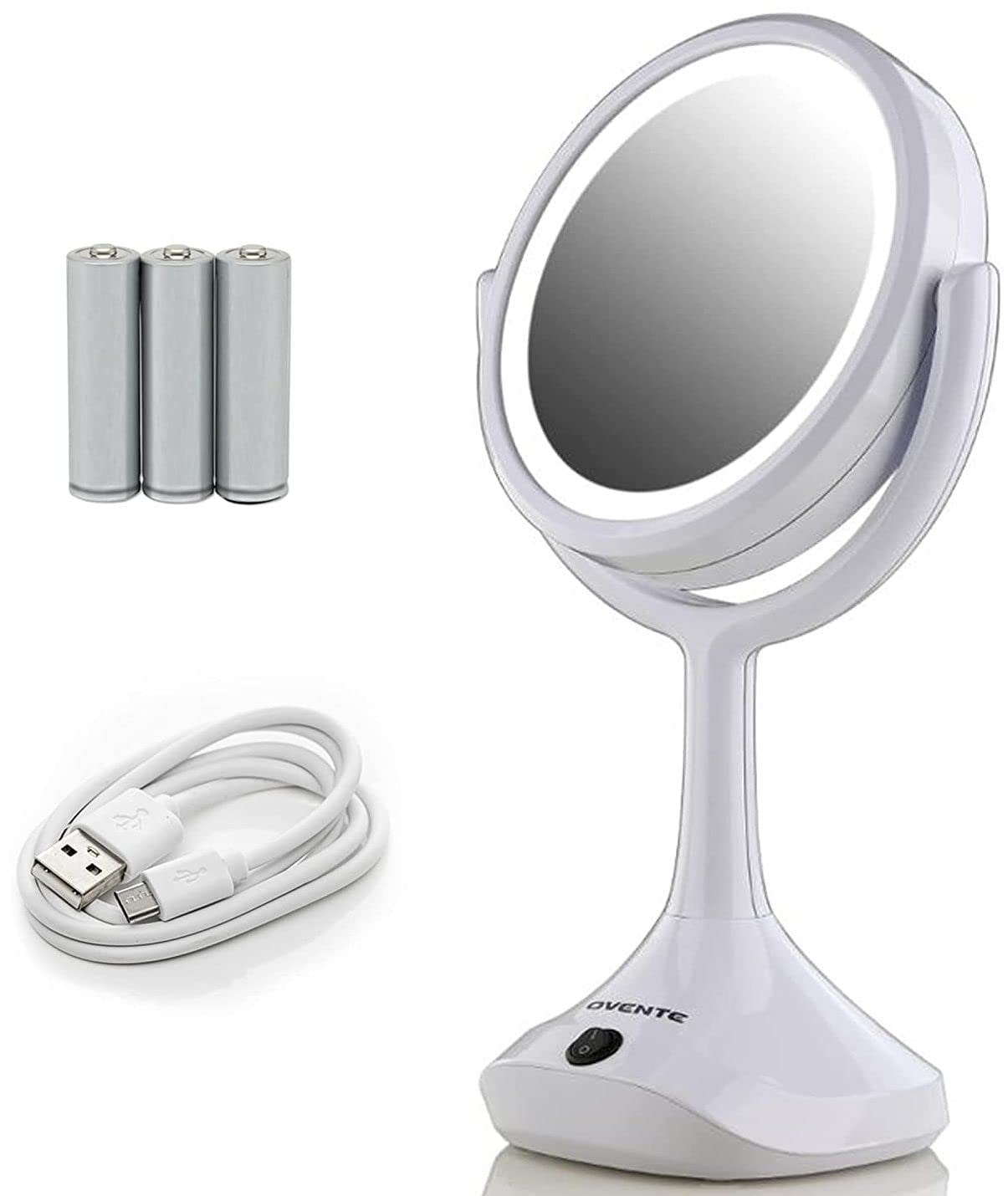 Ovente 6" Tabletop Lighted Makeup Mirror, 1X & 5X Magnifier, Adjustable ...