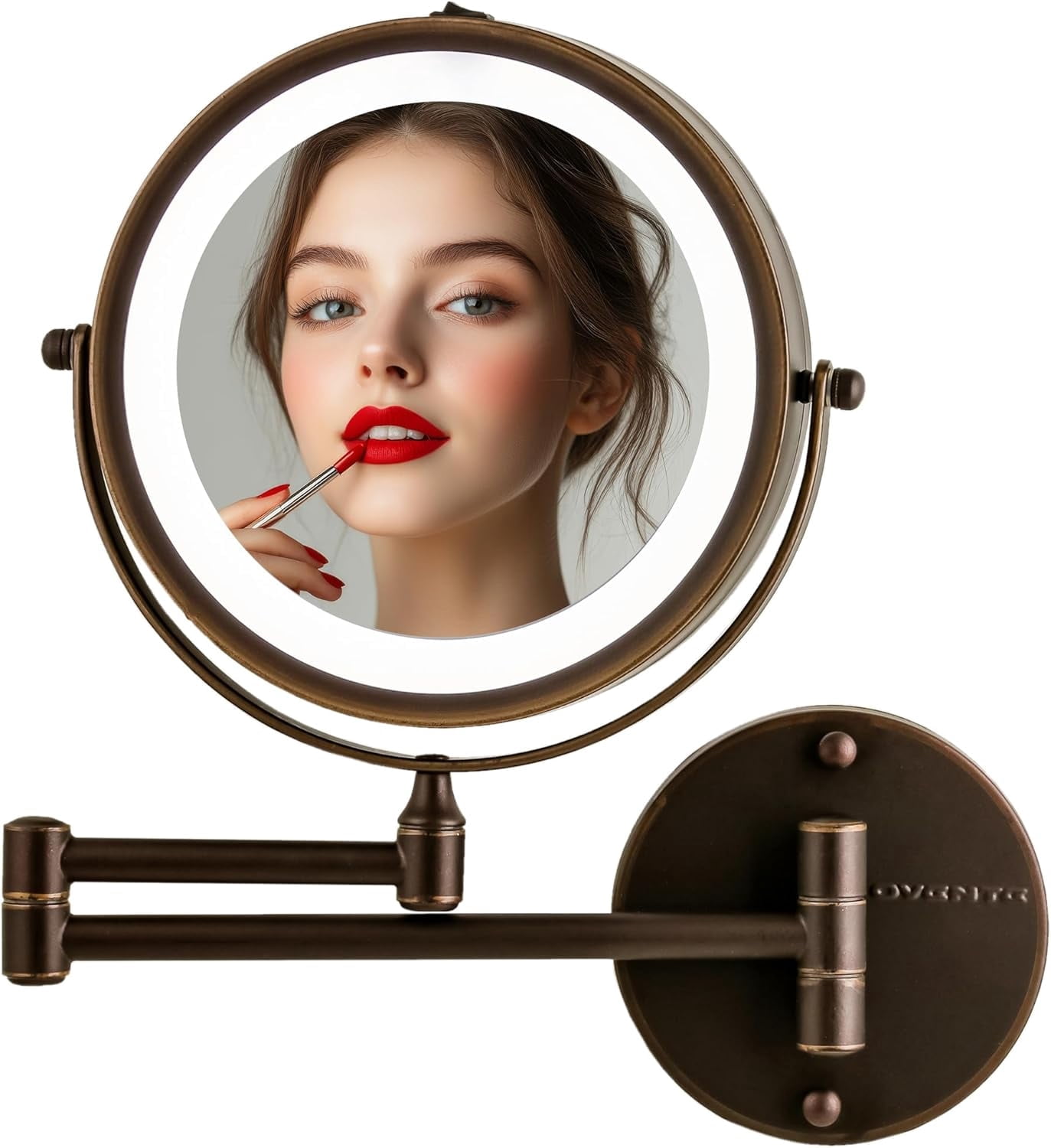 "Ovente 7"" LED Wall Mount Makeup Mirror, 1X & 10X Magnify, Adjustable ...
