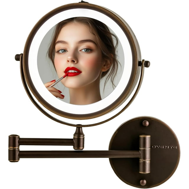 "Ovente 7"" LED Wall Mount Makeup Mirror, 1X & 10X Magnify, Adjustable ...