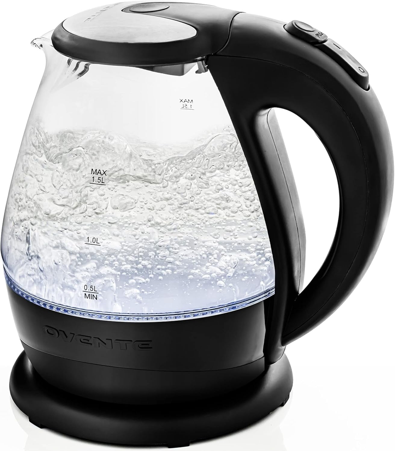 Ovente Lighted Electric Glass Kettle 1.5 L with Blue LED Lights, Black ...