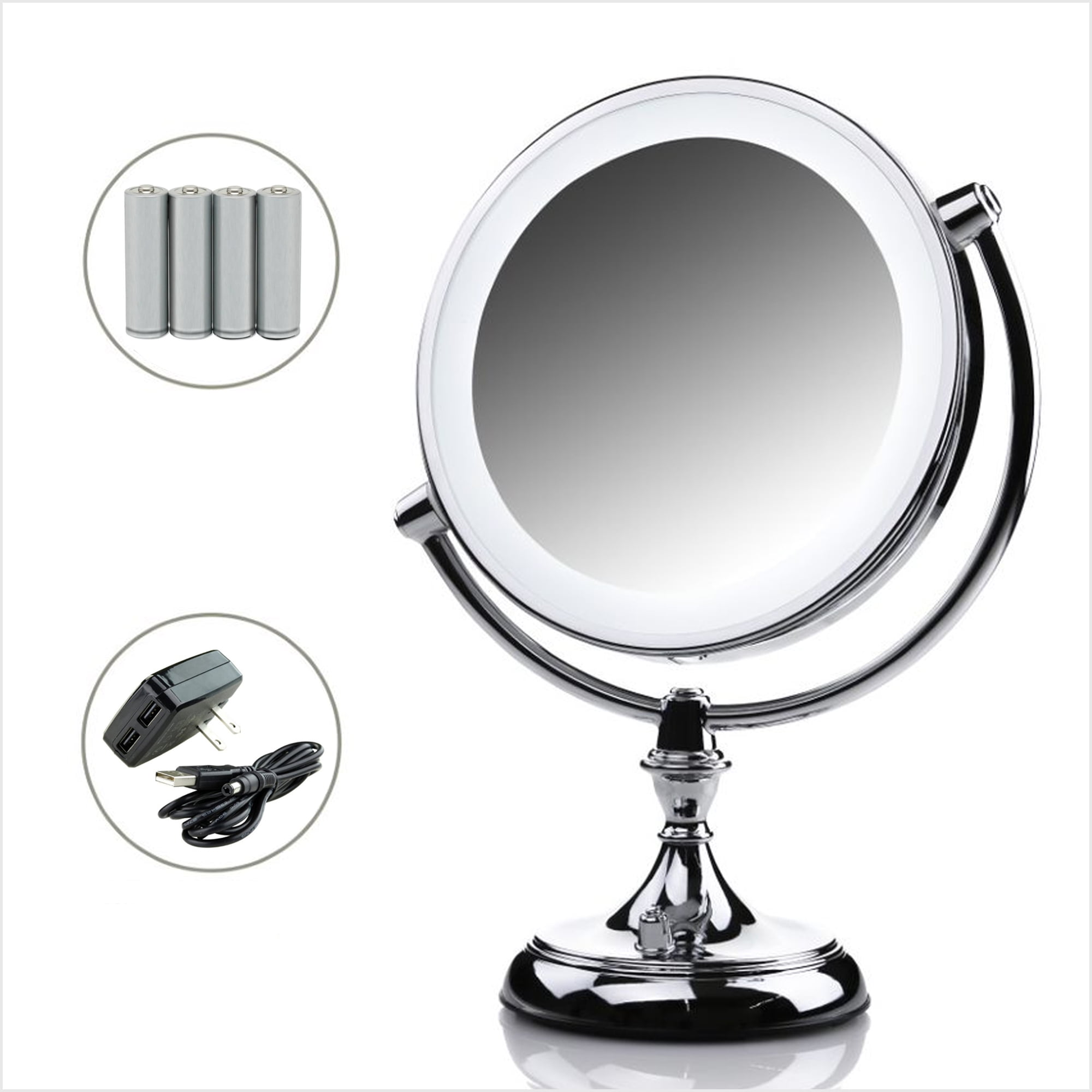 Ovente Lighted Makeup Mirror Tabletop 9.5 Inch 1X 5X Magnifier Dimmable ...